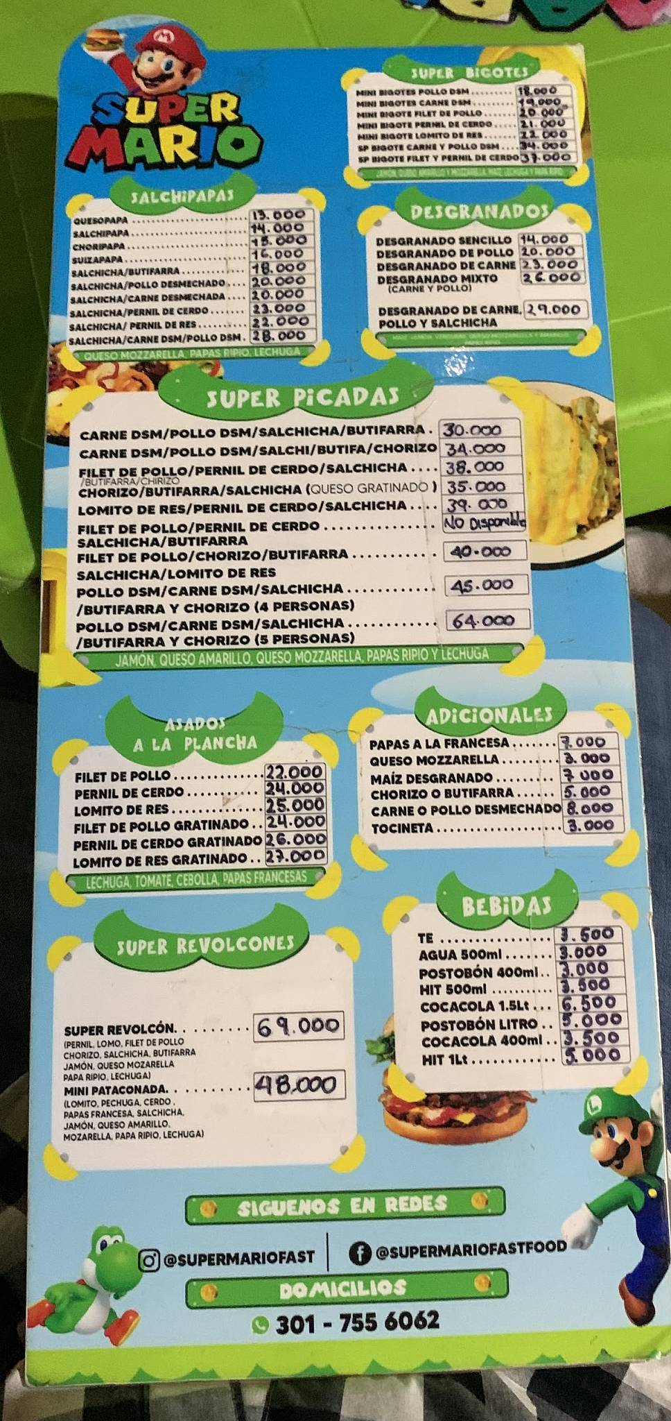 Carta de Super Mario Fast Food, Cartagena