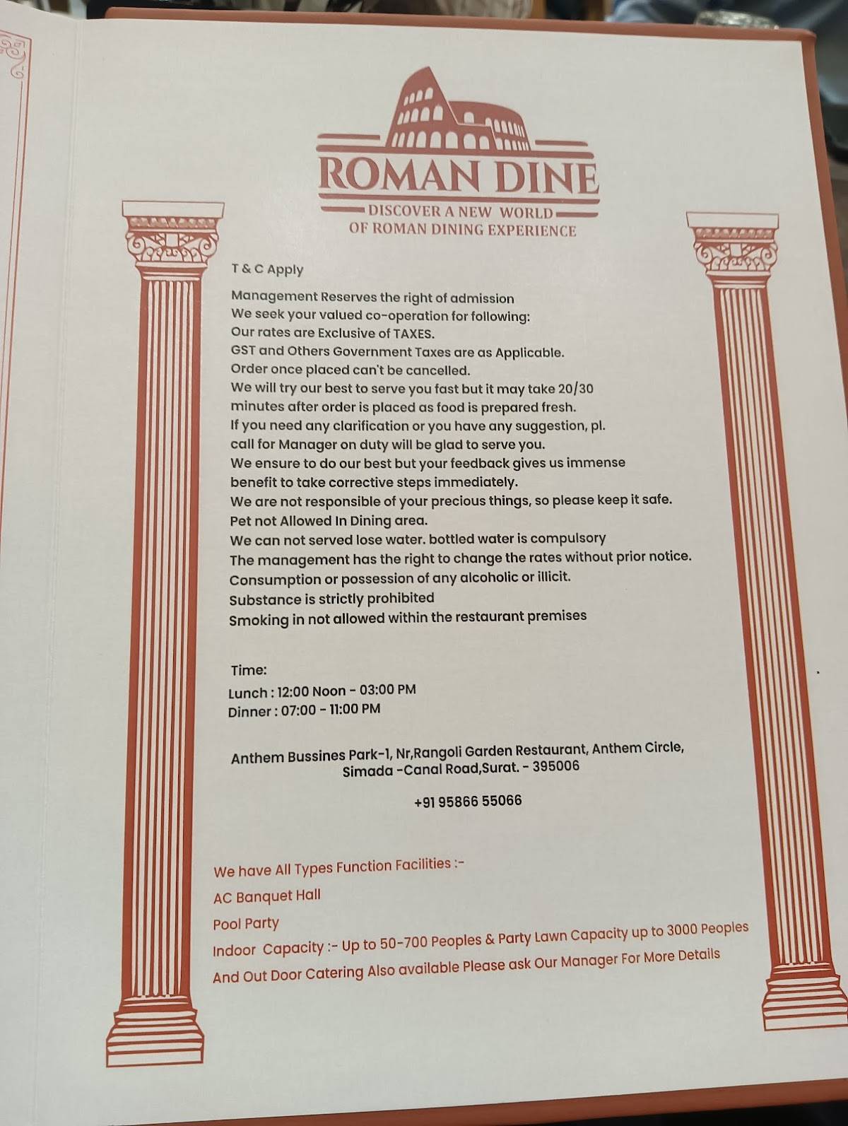 Menu at Roman Dine, Surat