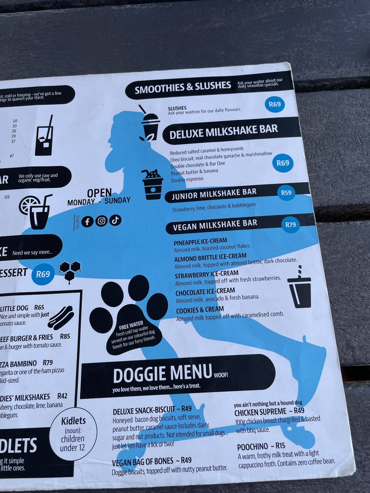 Menu at Surf Riders Cafe, Durban