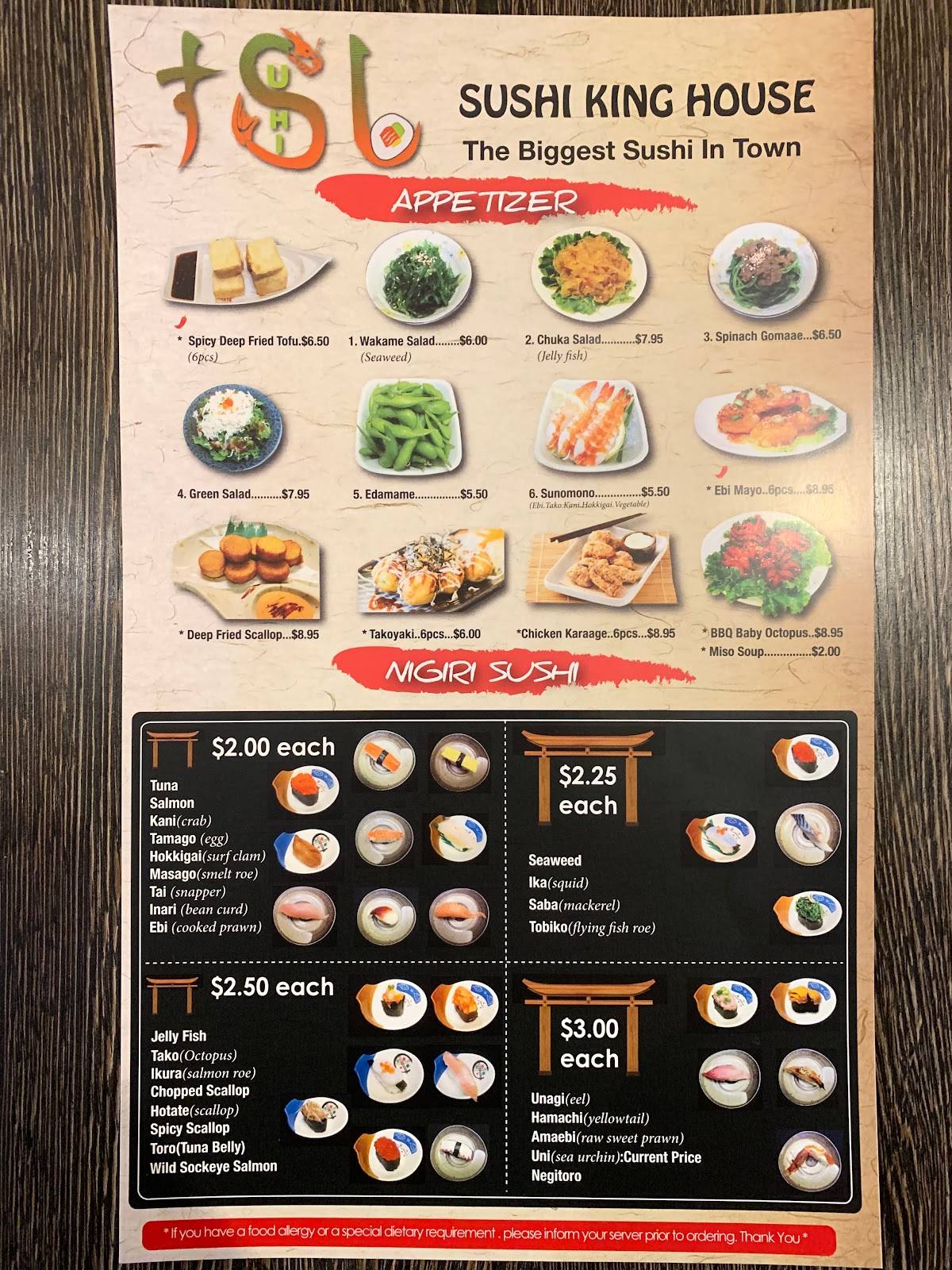 Menu at Sushi King House restaurant, Vancouver, Granville St
