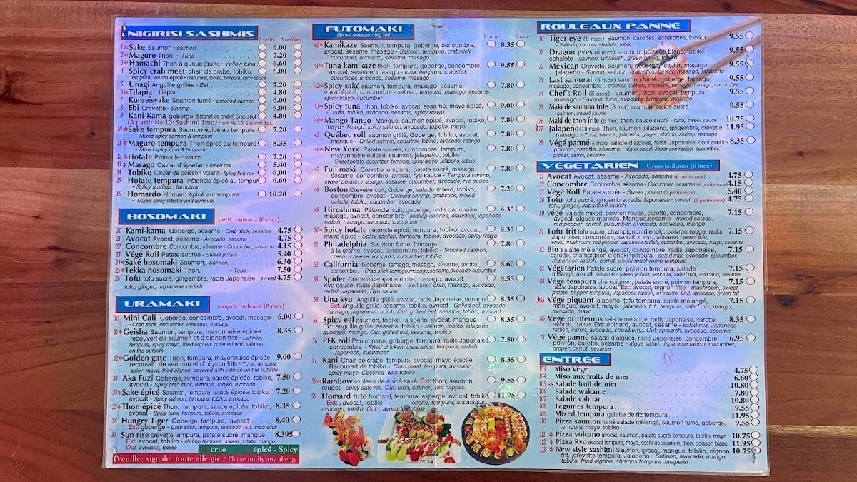 Menu at Sushi Ryo & Ryo Poké Bols restaurant, Montréal, Rue Masson
