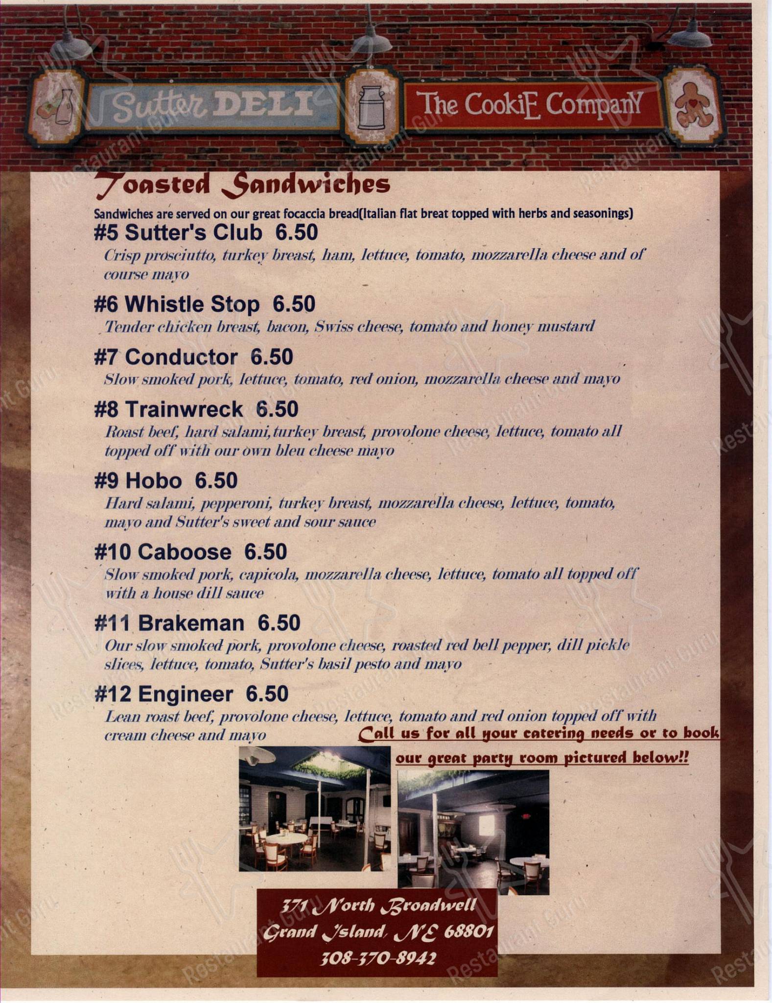 Menu at Sutter Deli restaurant, Grand Island