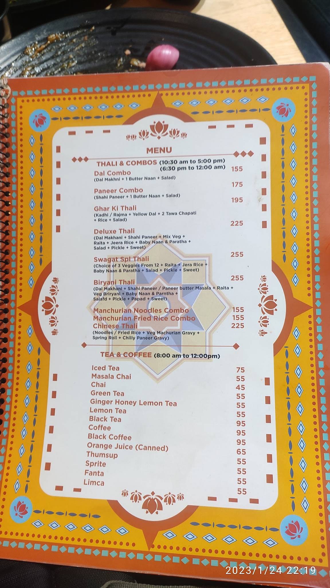 Menu at Swagat - food palette of India, New Delhi