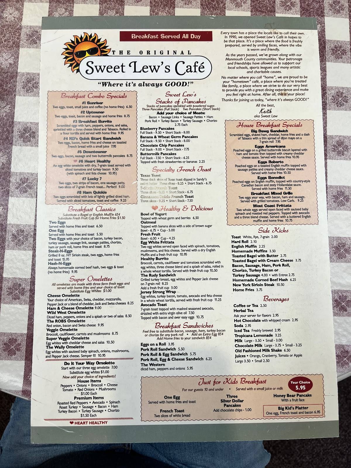 Menu at Sweet Lew's Cafe, Freehold