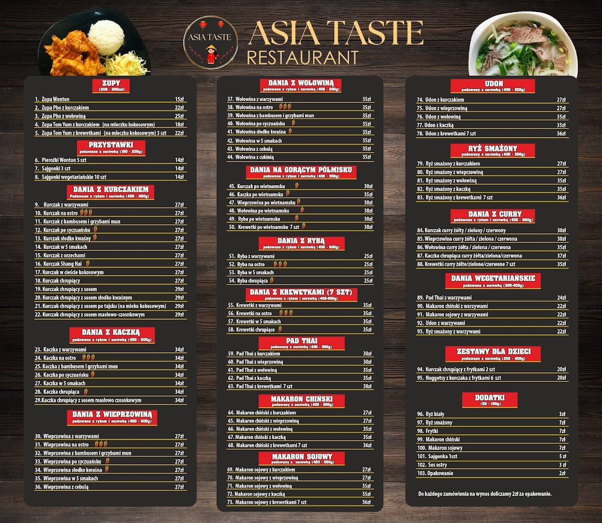 Menu at Asia Taste restaurant, Szczecinek