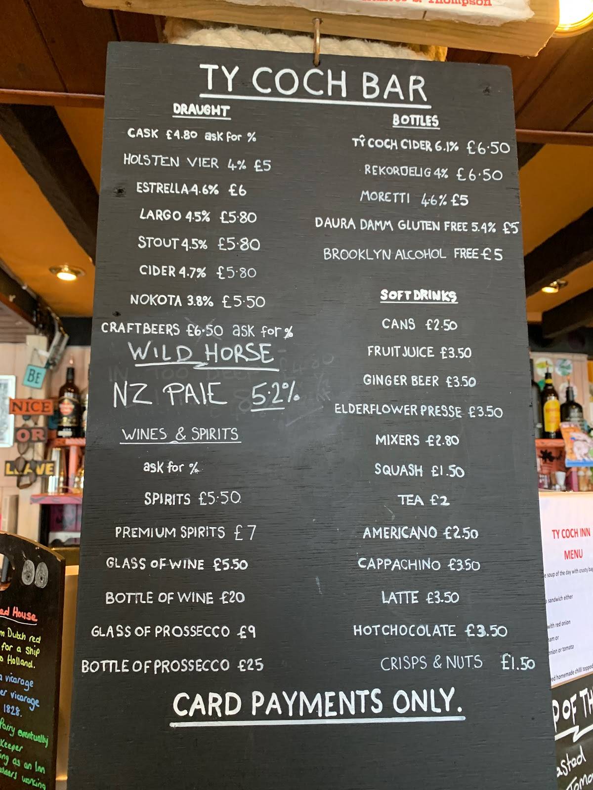 Menu at Tŷ Coch Inn pub & bar, Morfa Nefyn