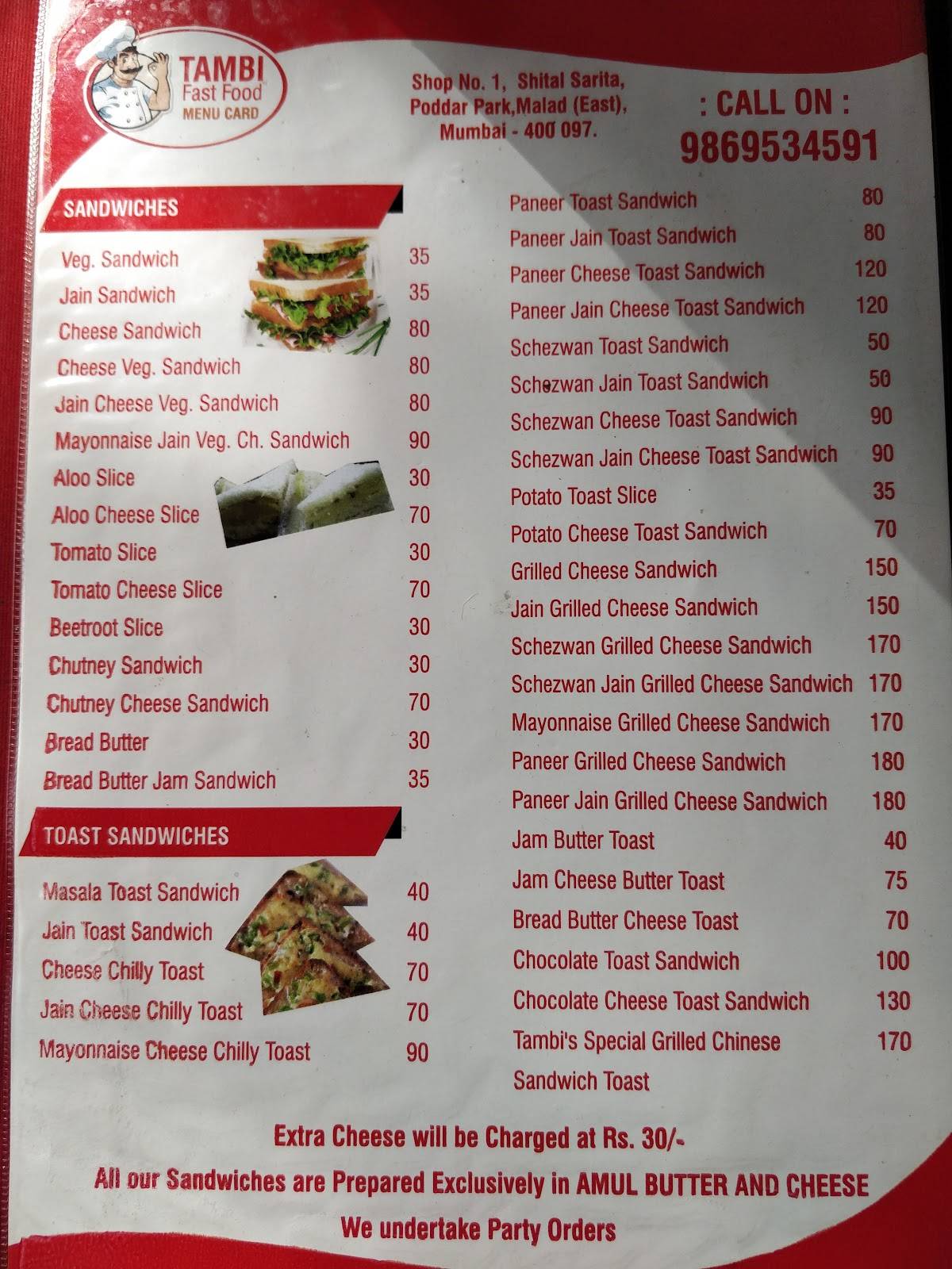 Menu at TAMBI FAST FOOD, Mumbai