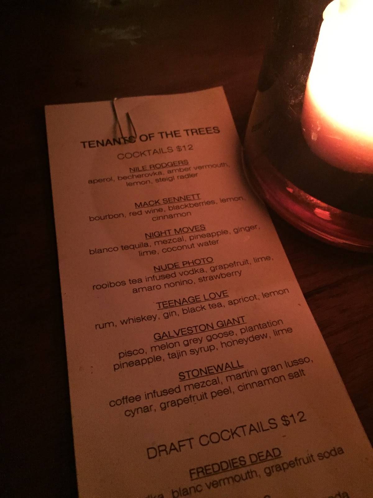 Menu at TENANTS OF THE TREES pub & bar, Los Angeles, Hyperion Ave