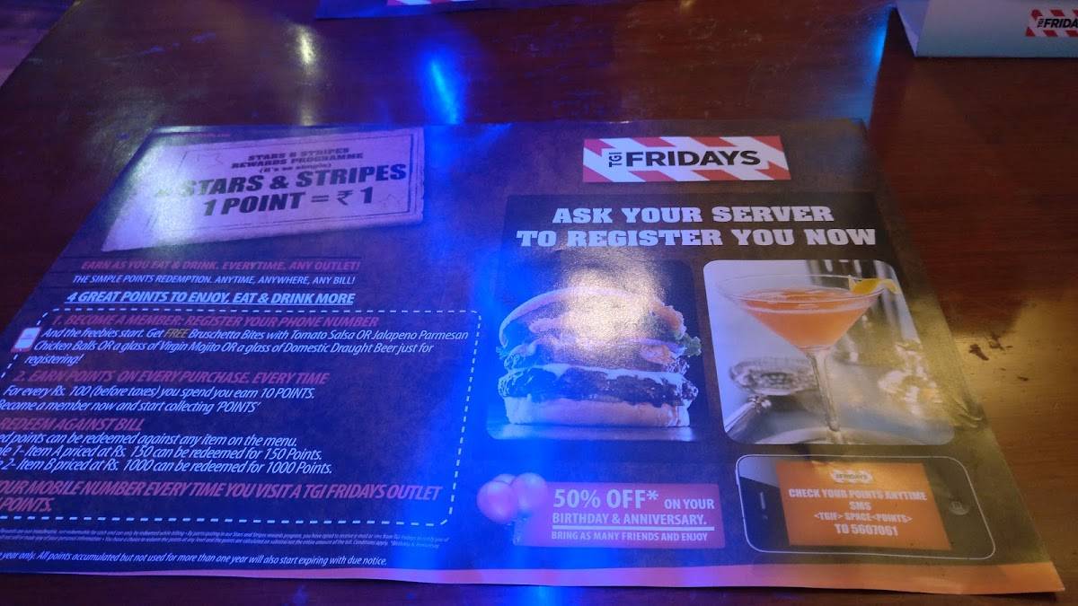 Menu at TGIF, Mumbai, 2