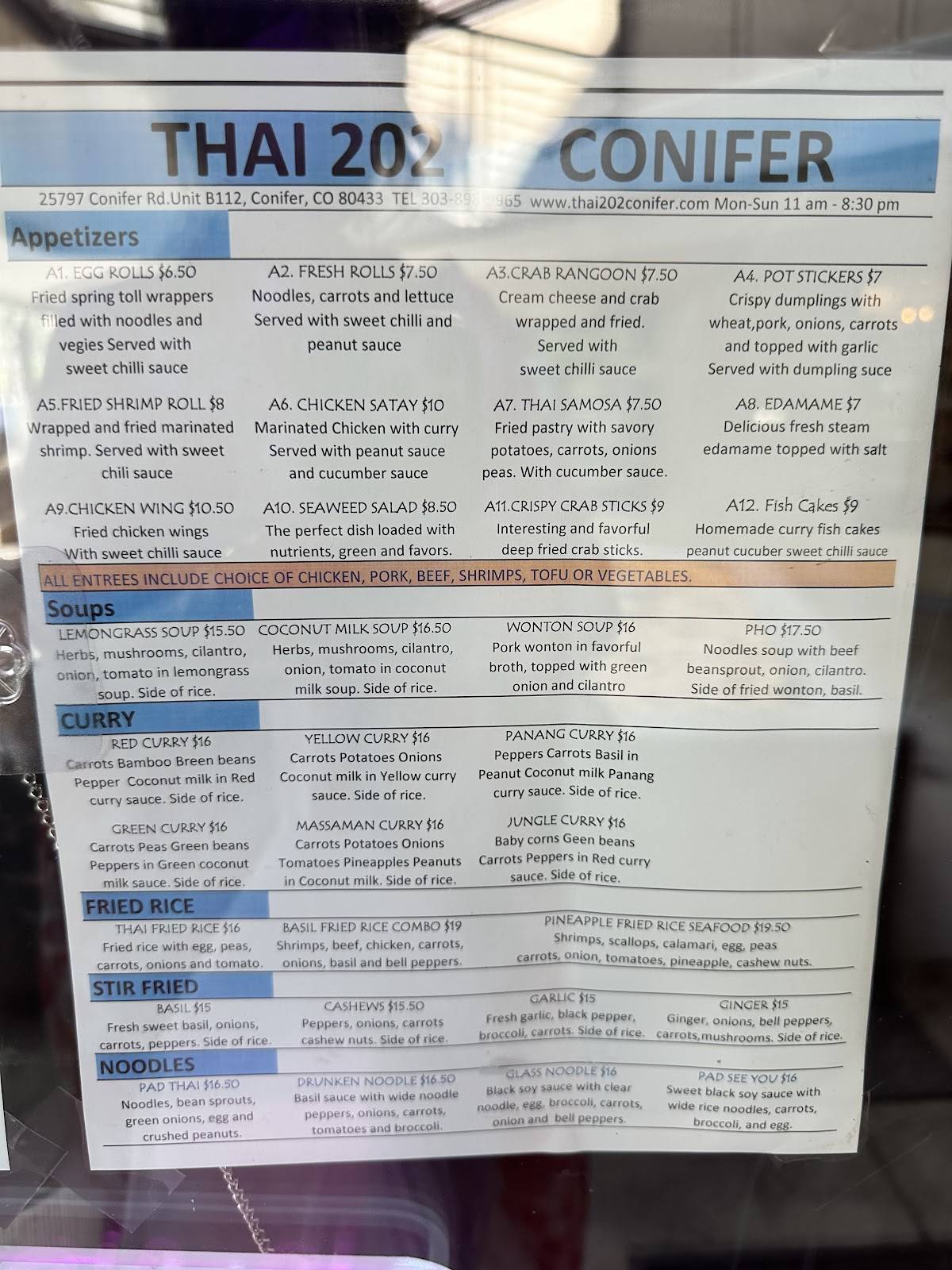 Menu at THAI 202 and RAMEN CONIFER restaurant, Conifer