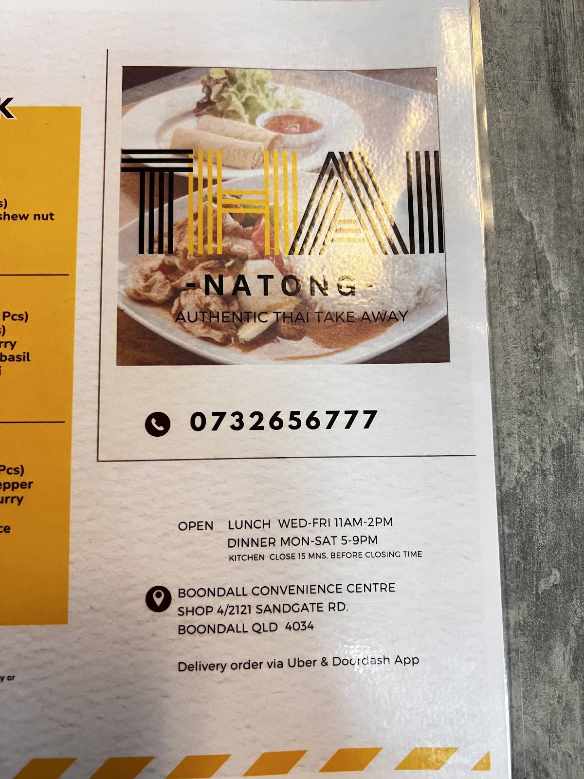 Menu at THAI NATONG restaurant, Boondall, 4/2121 Sandgate Rd