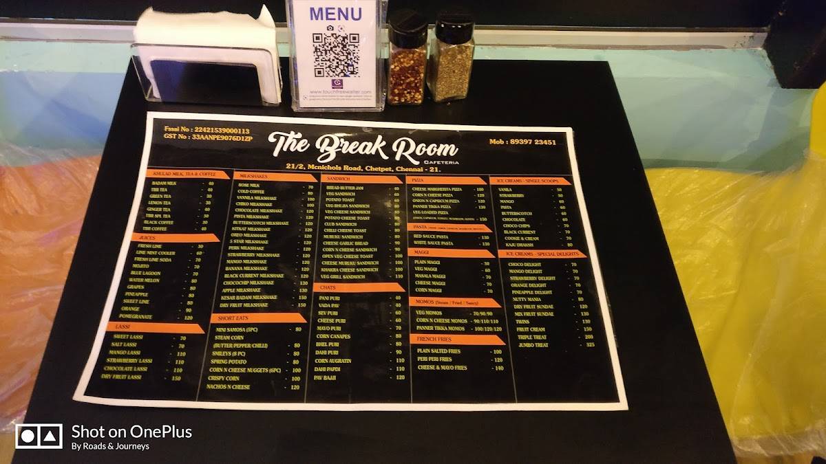 Menu at THE BREAK ROOM, Chennai