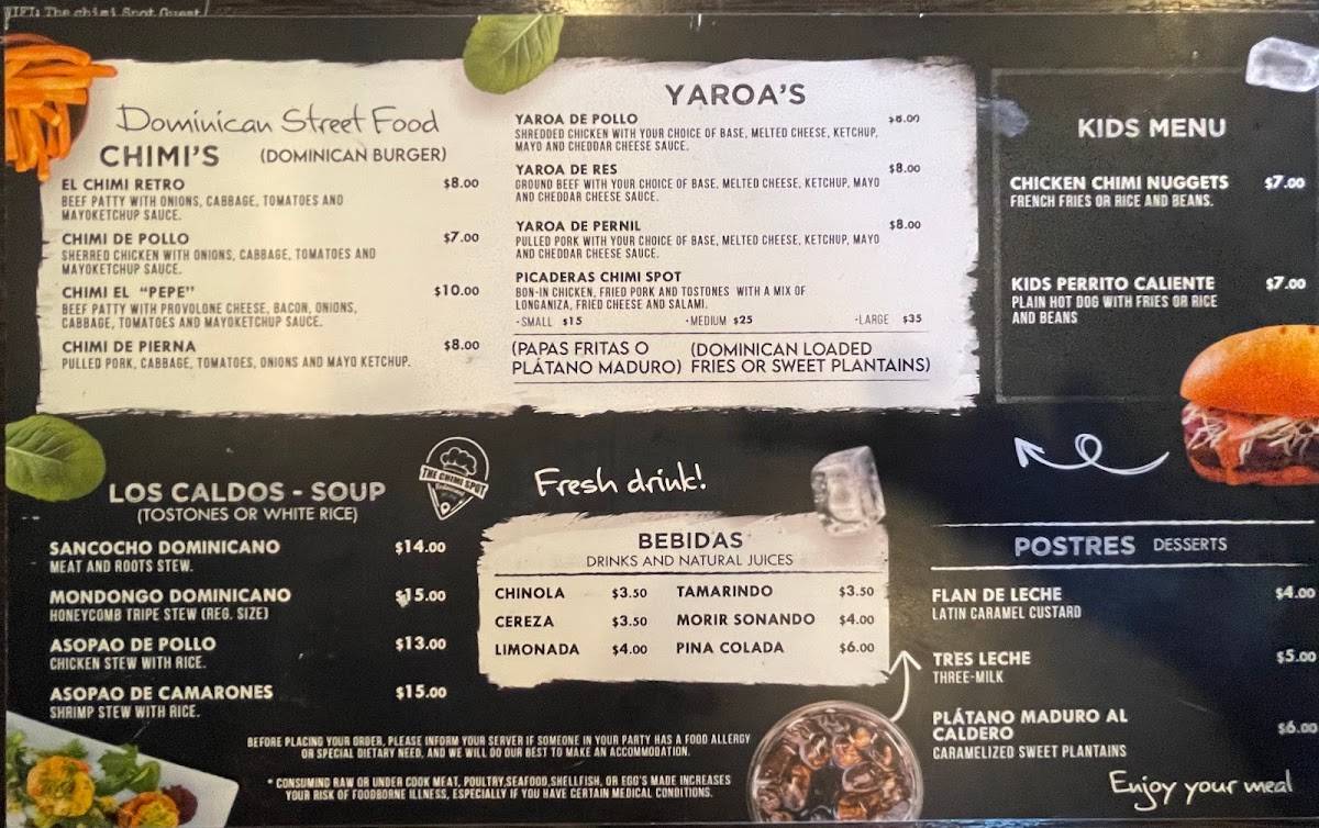 Menu at THE CHIMI SPOT restaurant, Orlando