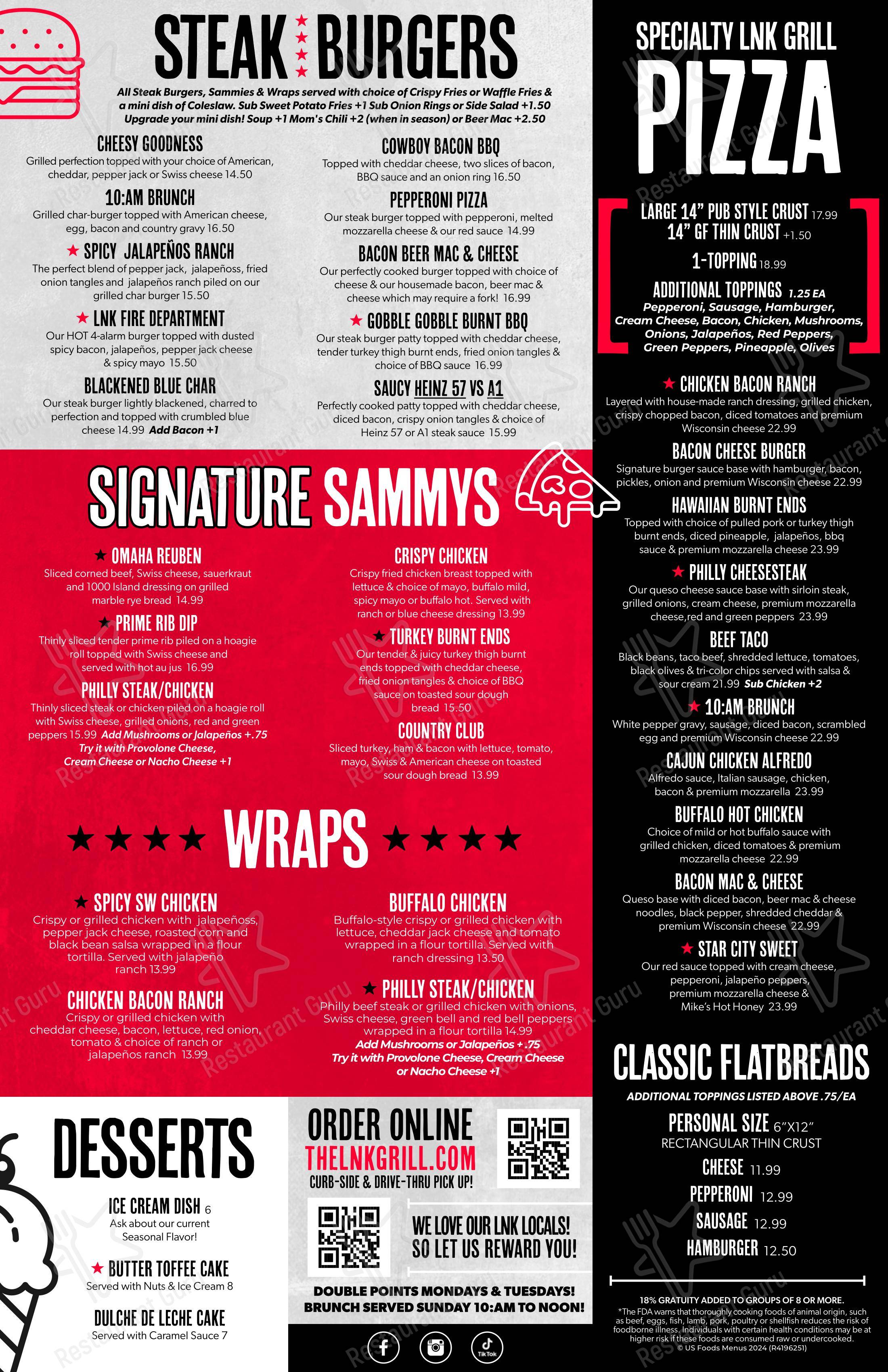 Menu at THE LNK GRILL drafts + crafts pub & bar, Lincoln