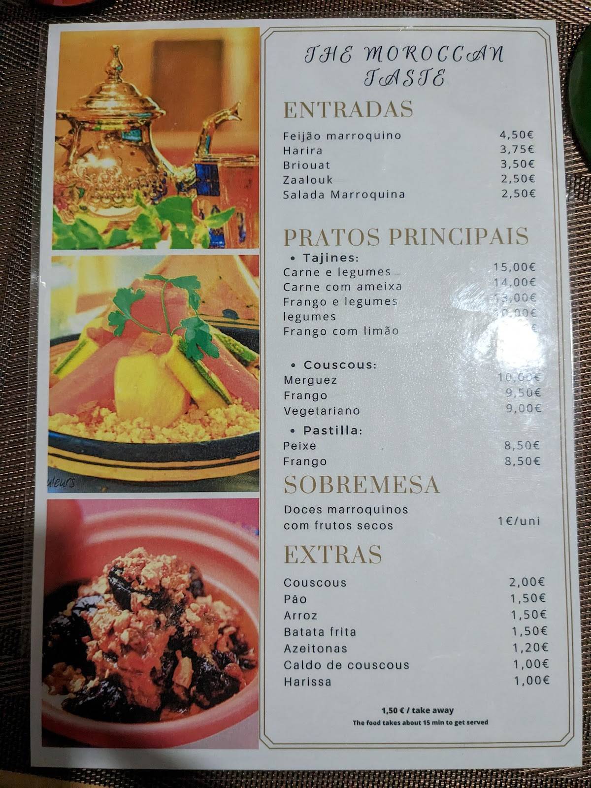 Menu em THE MOROCCAN TASTE restaurante, Setúbal