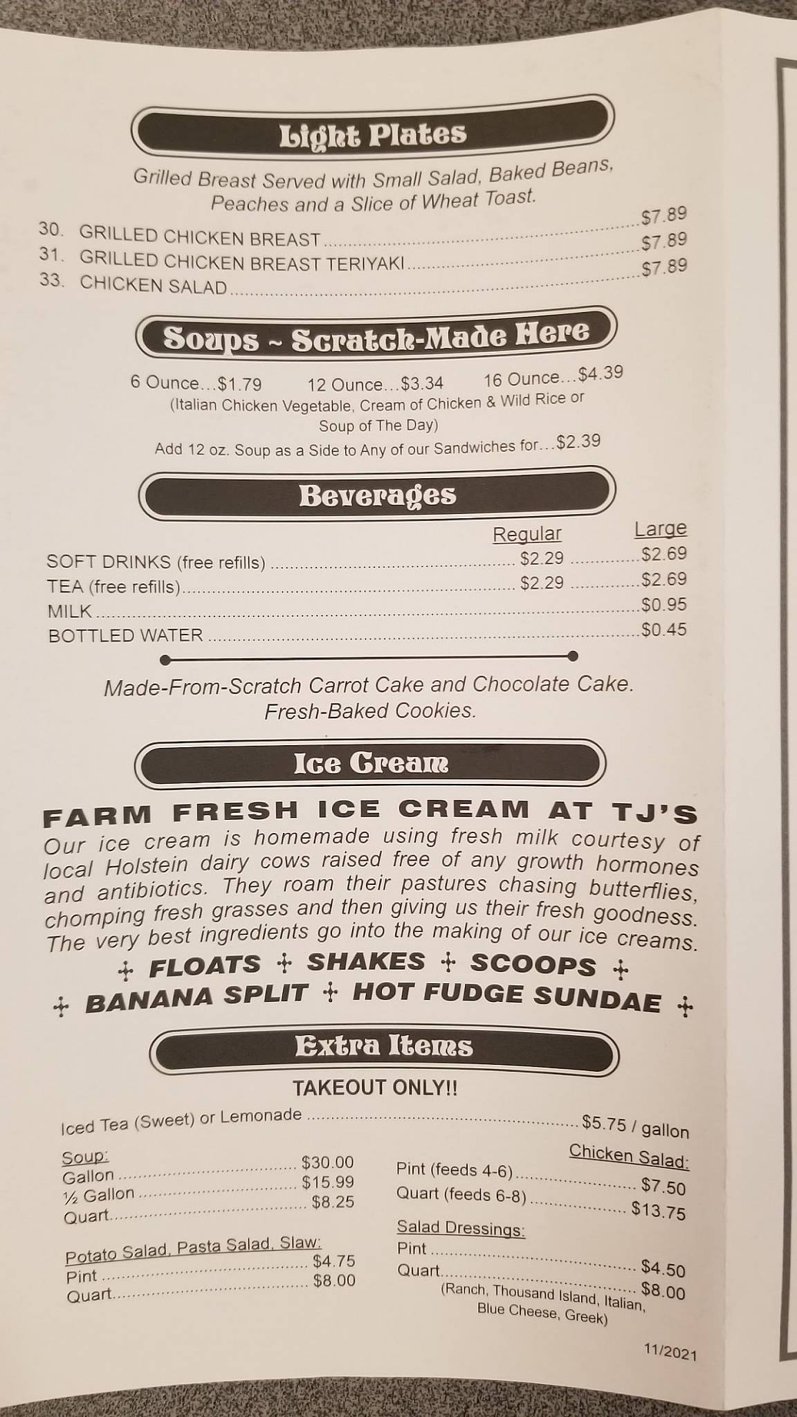 Menu at TJ's Deli & Grill restaurant, Winston-Salem, Country Club Rd