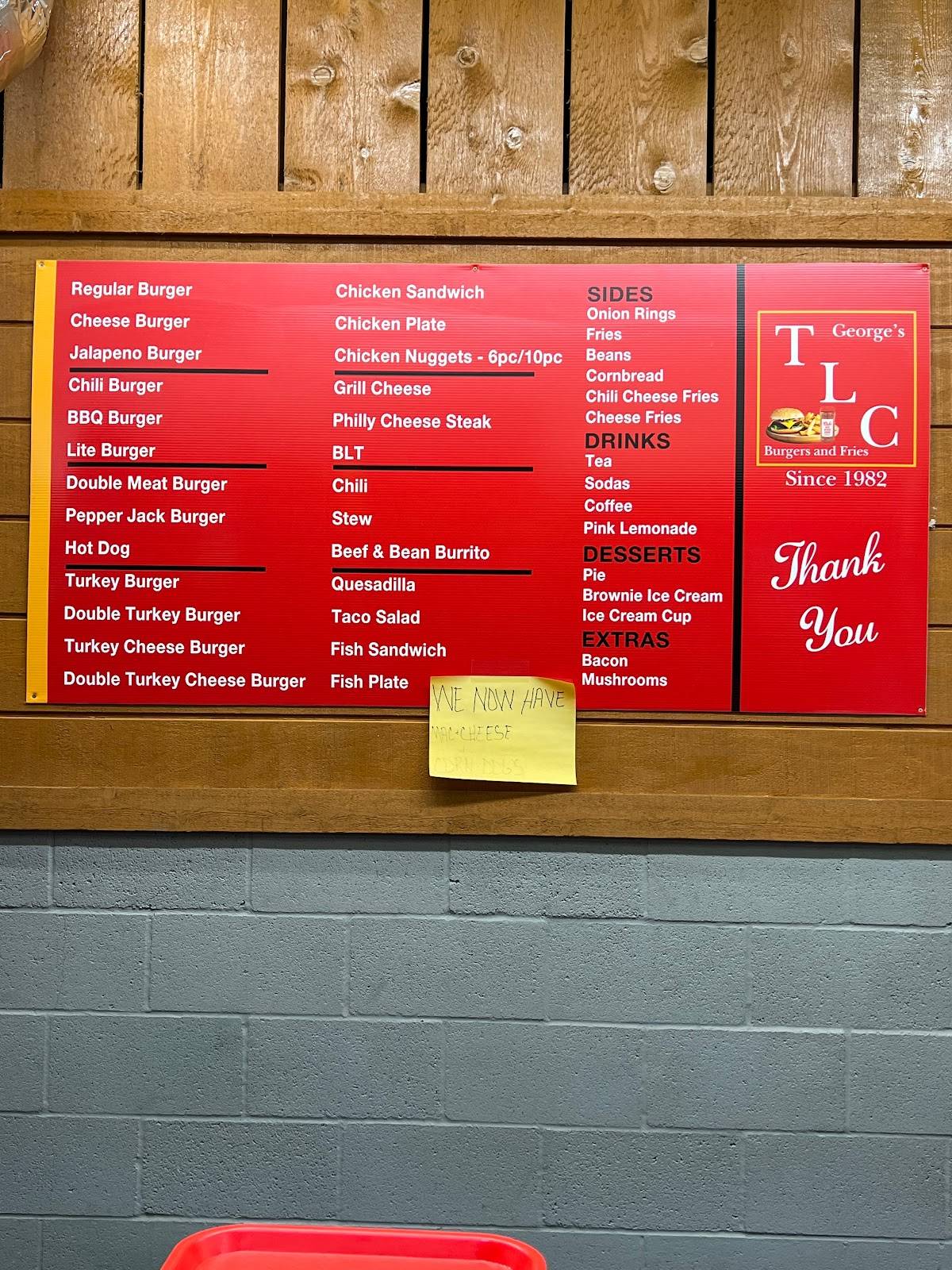 Menu at TLC Burgers & Fries restaurant, Texarkana