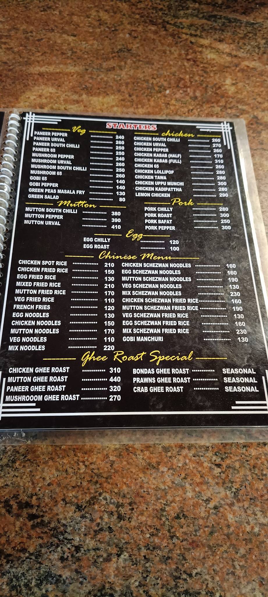 Menu at TODDY PALACE, Mangaluru