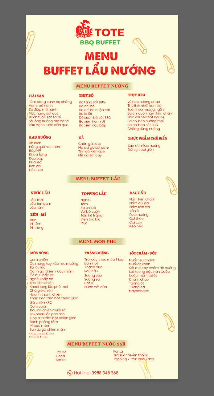 Menu at TOTE BUFFET BBQ, Ho Chi Minh City