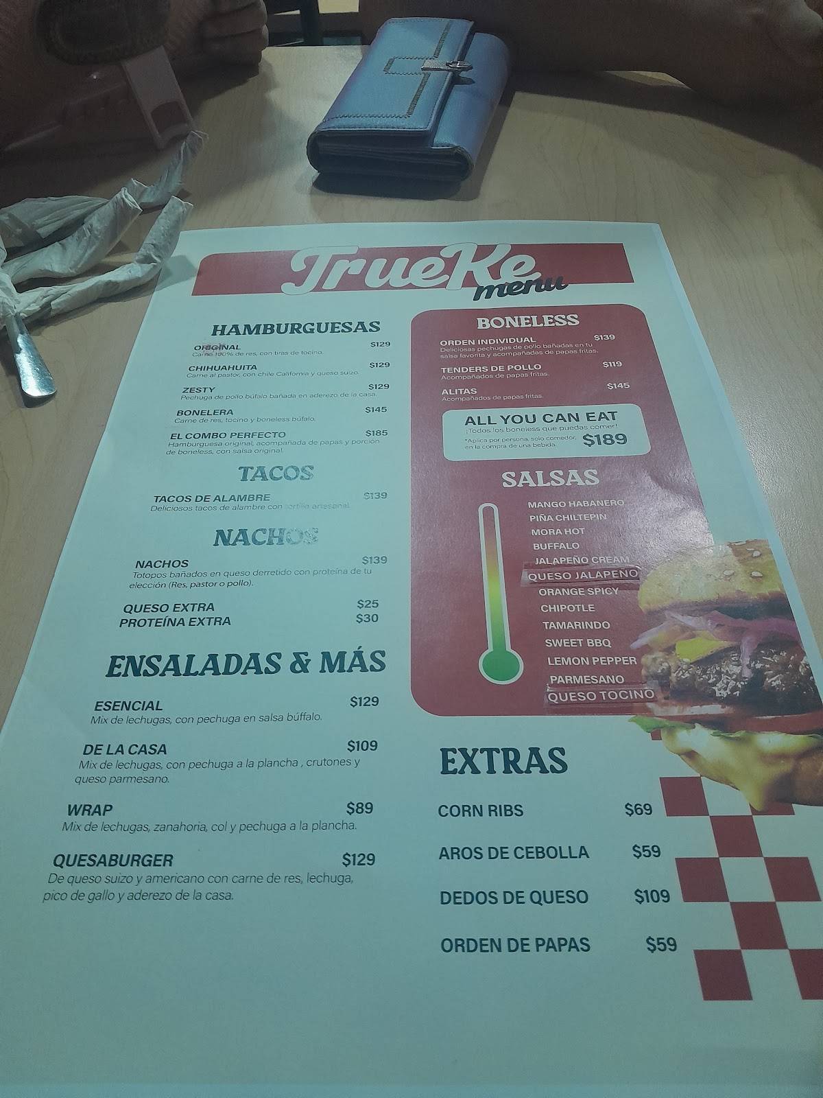 Menu at TRUEKE restaurant, Ciudad Juarez