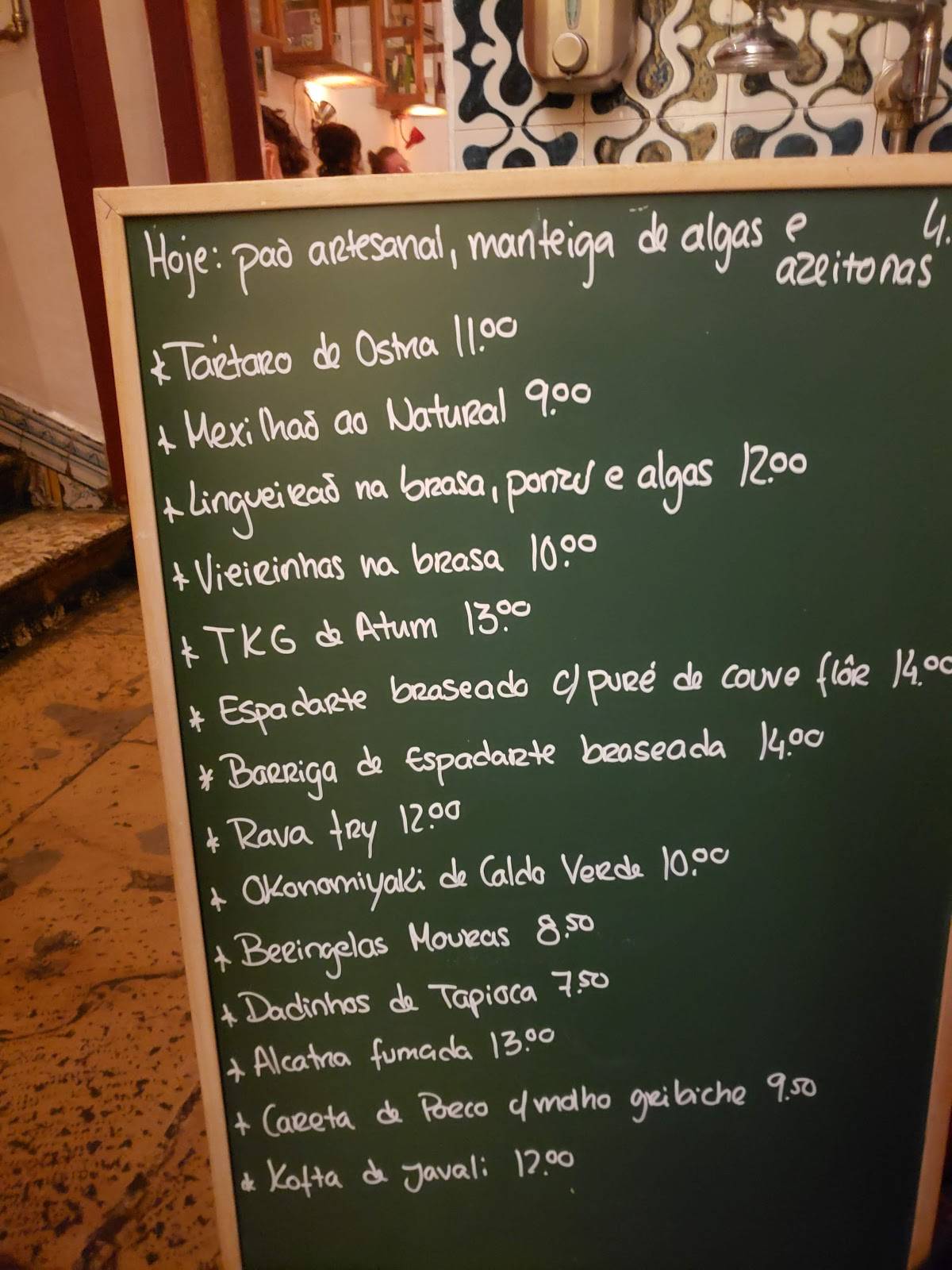 Menu at Taberna da Rua das Flores restaurant, Lisbon
