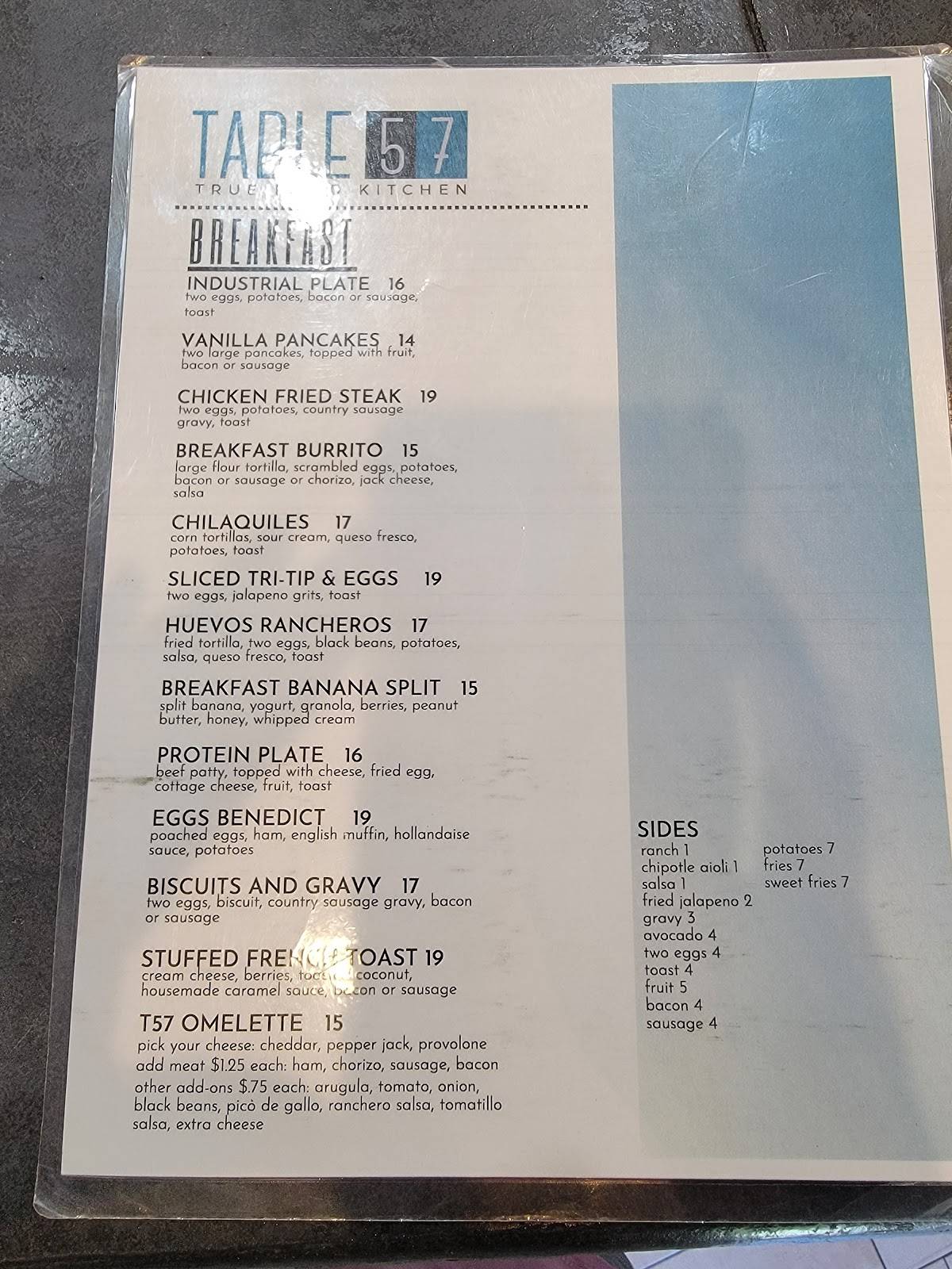 Menu at Table 57 restaurant, Visalia