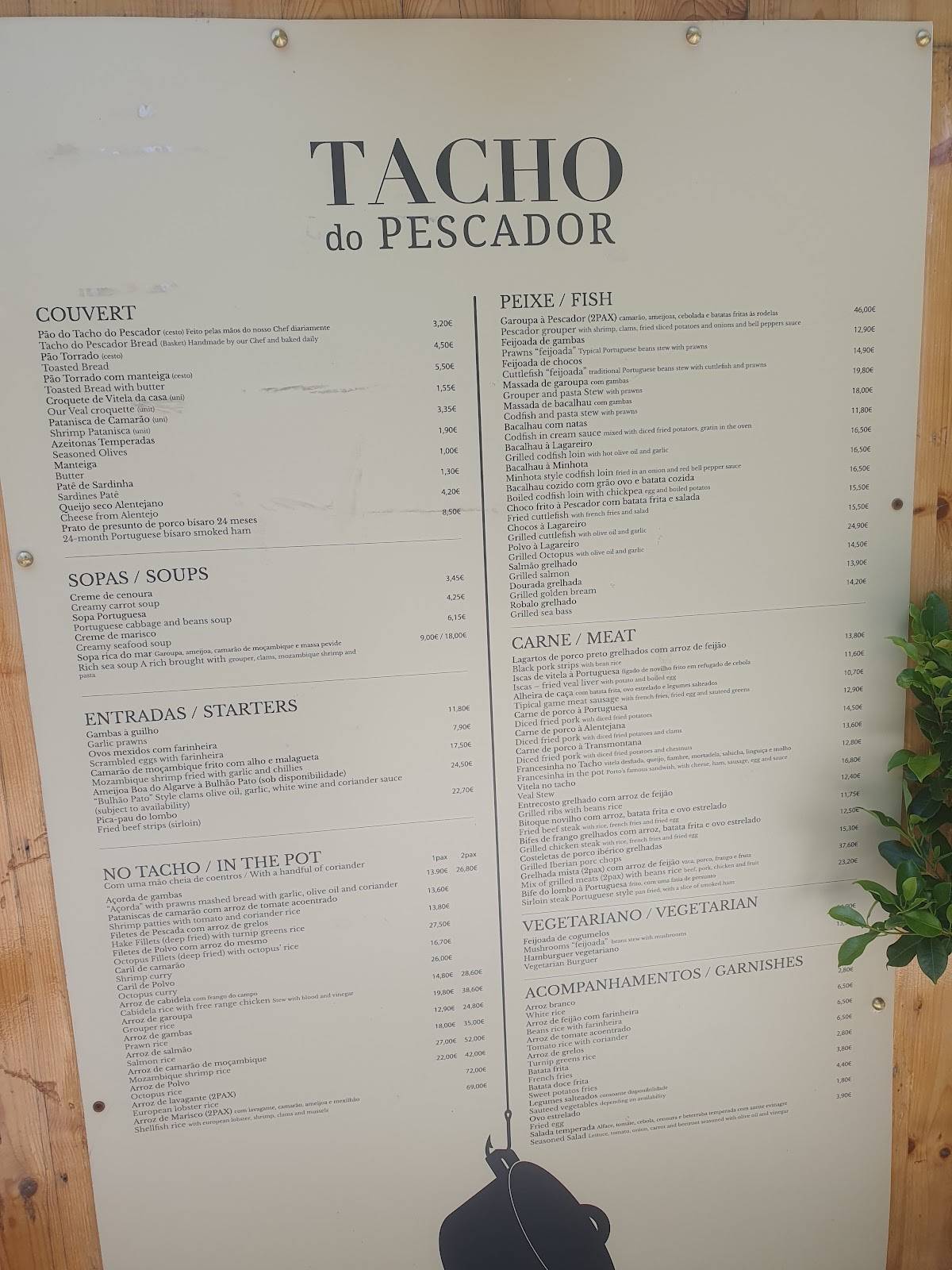 Menu em Tacho do Pescador restaurante, Lisboa