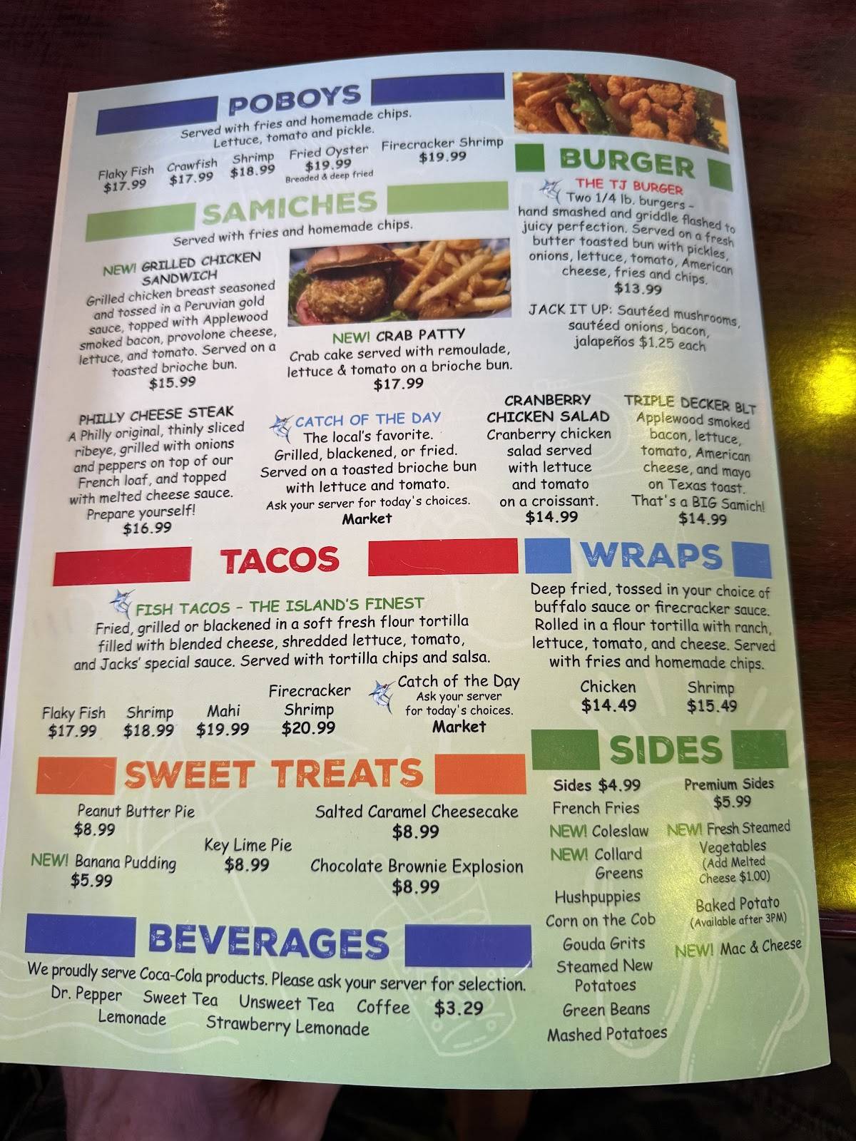 Menu at Tacky Jacks Gulf Shores pub & bar, Gulf Shores