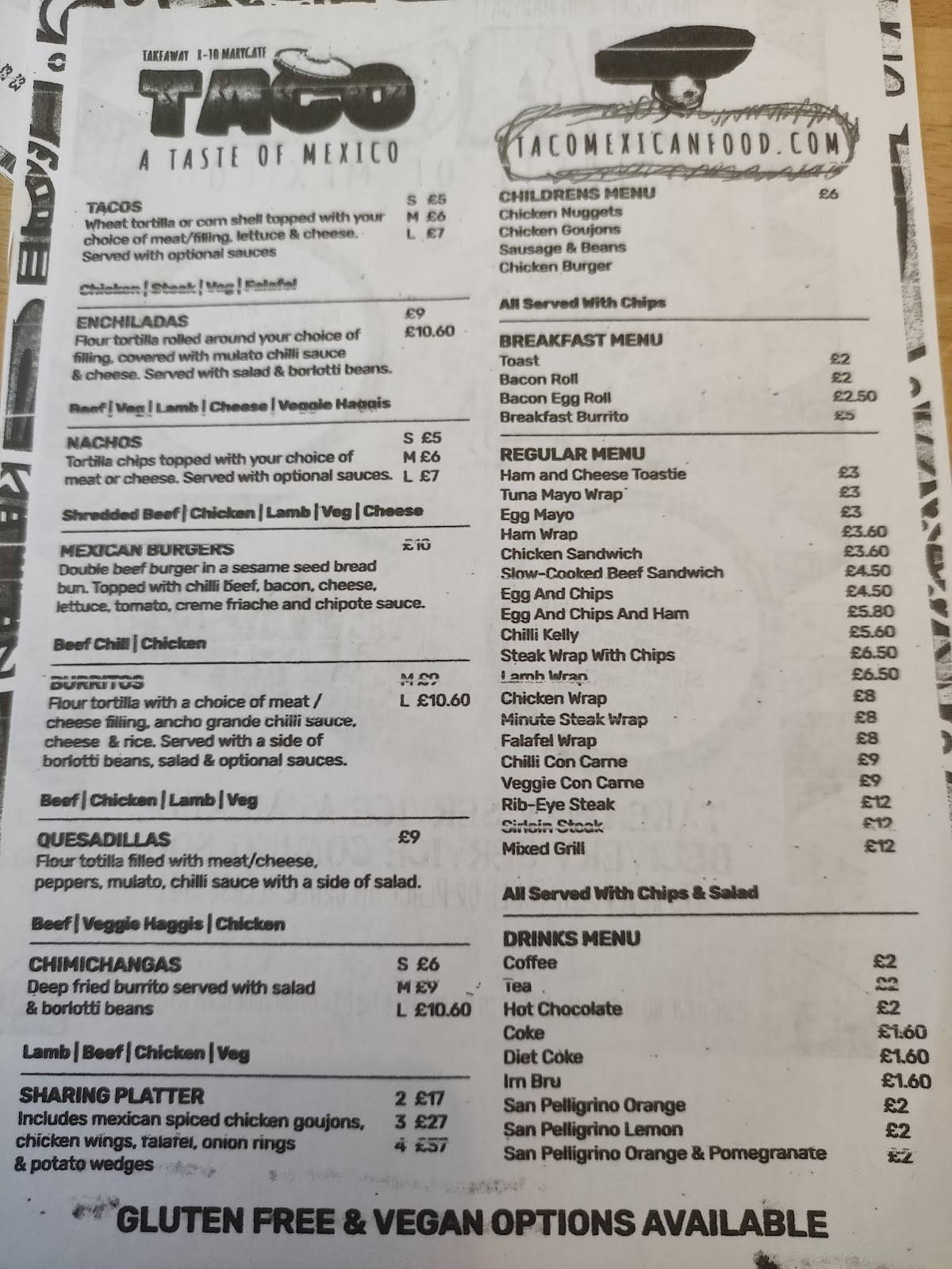Menu at Taco: A taste of Mexico restaurant, Galashiels