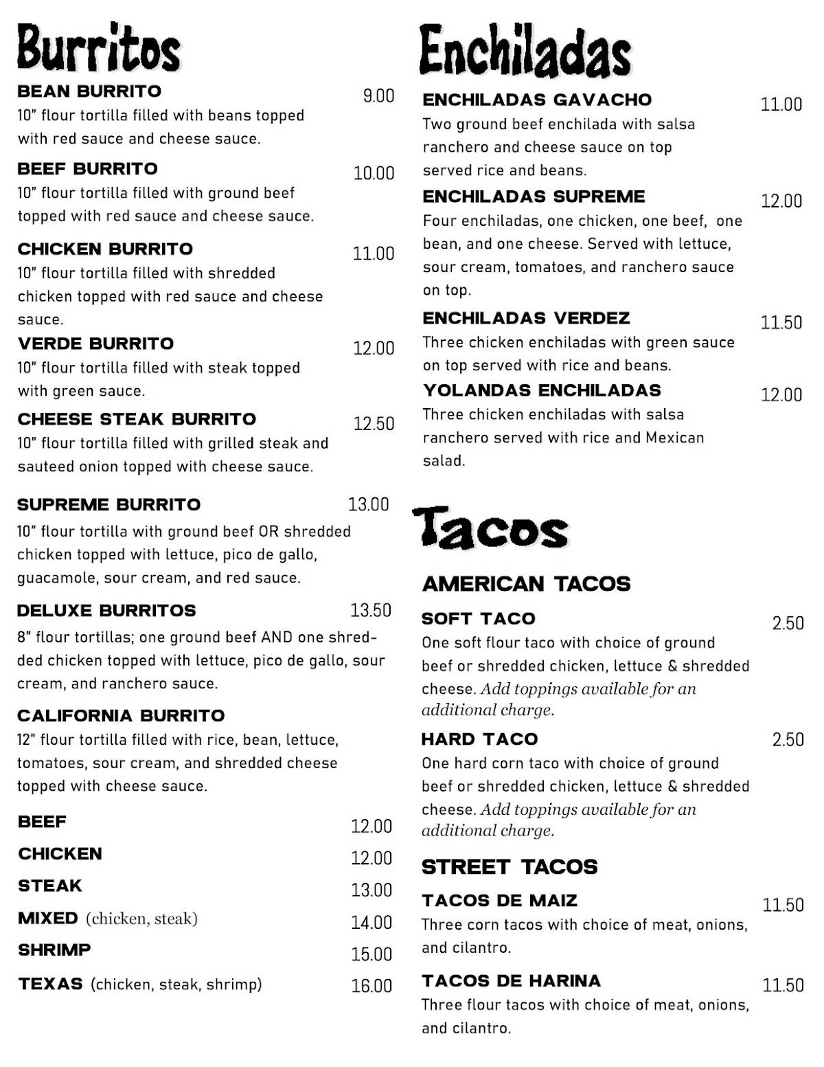 Menu at Taco Depot restaurant, Pembroke, 11 W Railroad St
