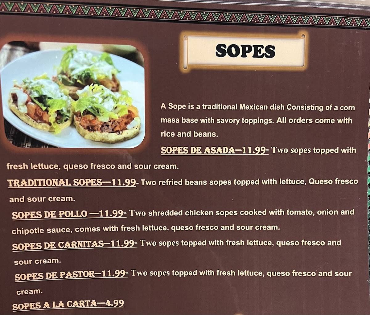 Menu at Taco fiesta mexican restaurant, Jefferson