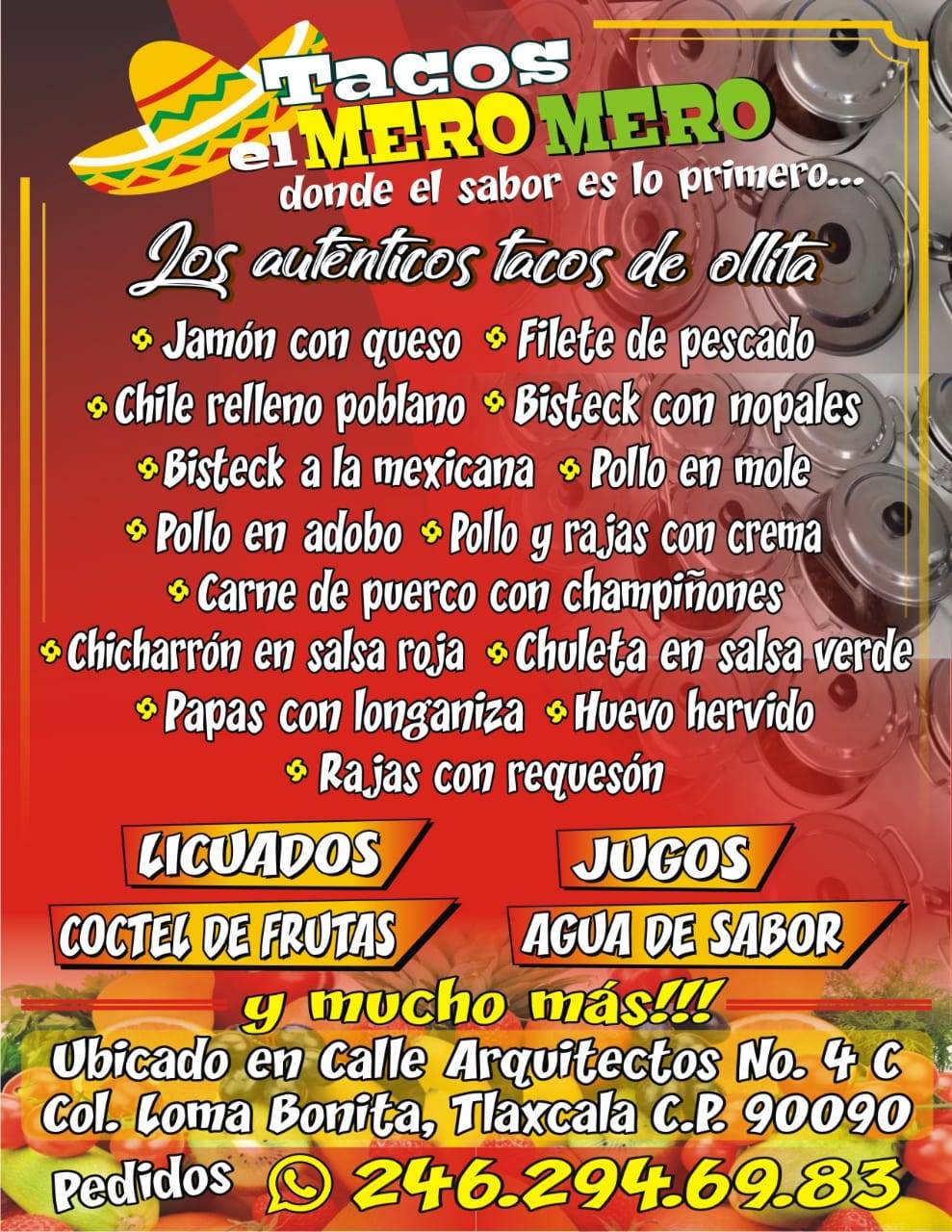 Menu at Tacos El Mero Mero restaurant, Tlaxcala