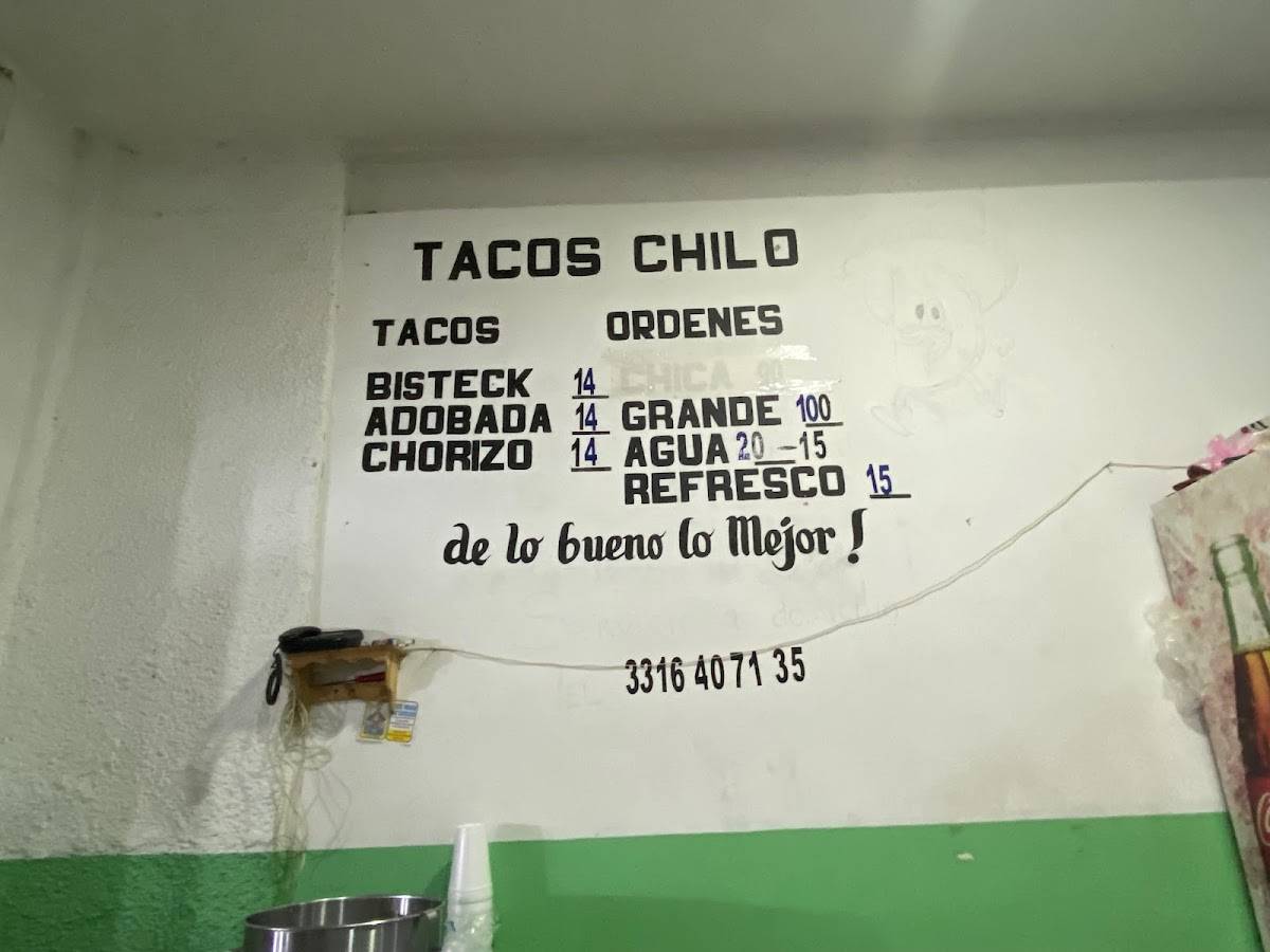 Carta del restaurante Tacos chilo, Guadalajara, Insurgentes 34