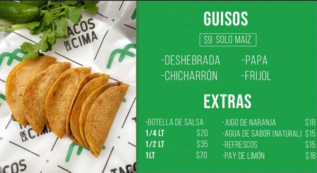 Carta del restaurante Tacos del la Cima Sucursal Pedro Infante ...
