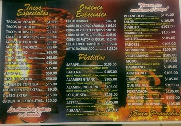 Carta del restaurante Los originales Tacos Orientales del Colima, Colima