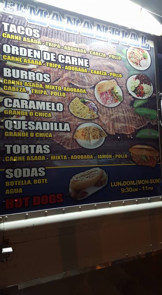 Menu at Tacos y Hot Dogs el Manantial restaurant, Tucson
