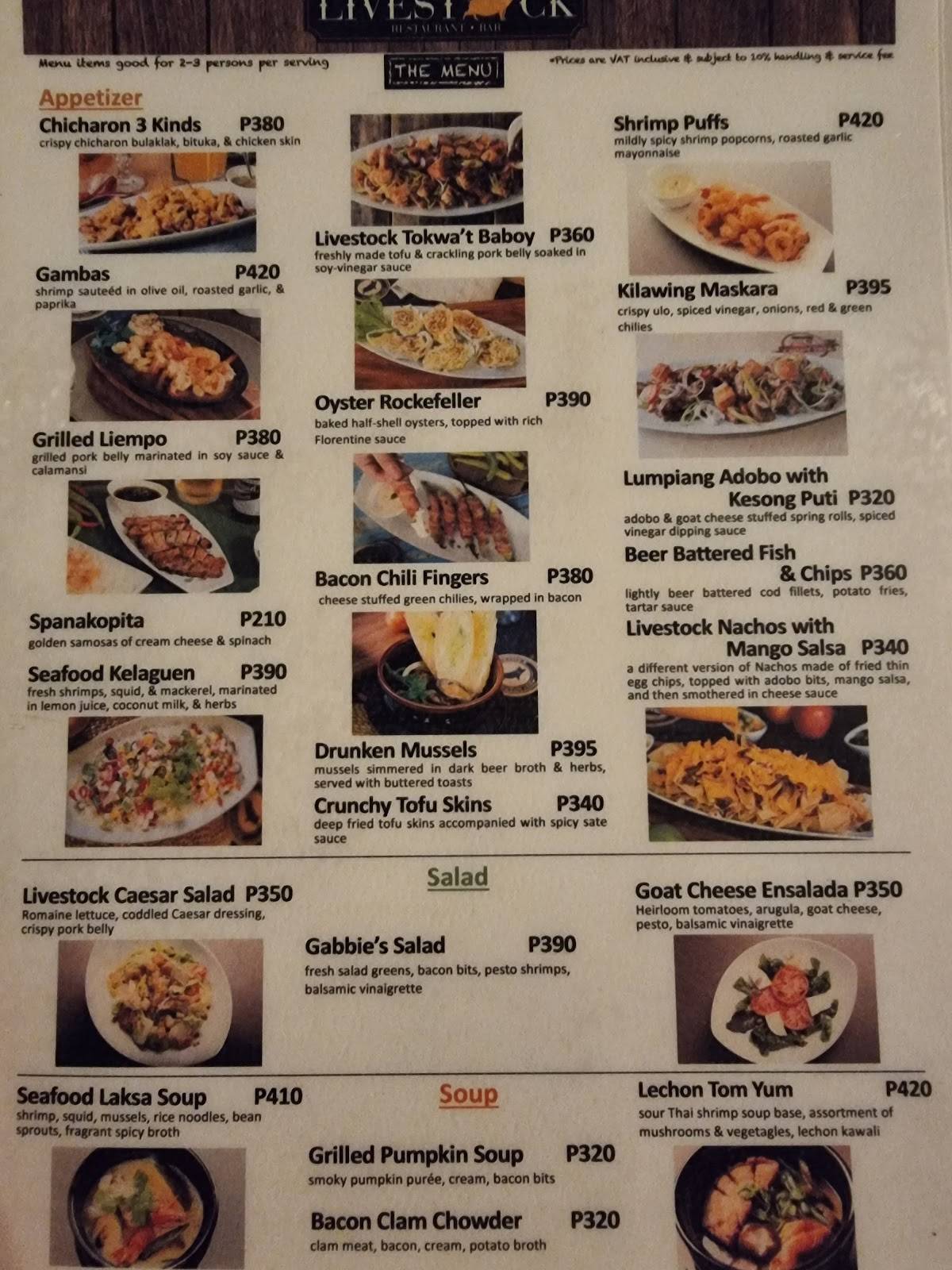 Menu at Livestock restaurant, Taguig