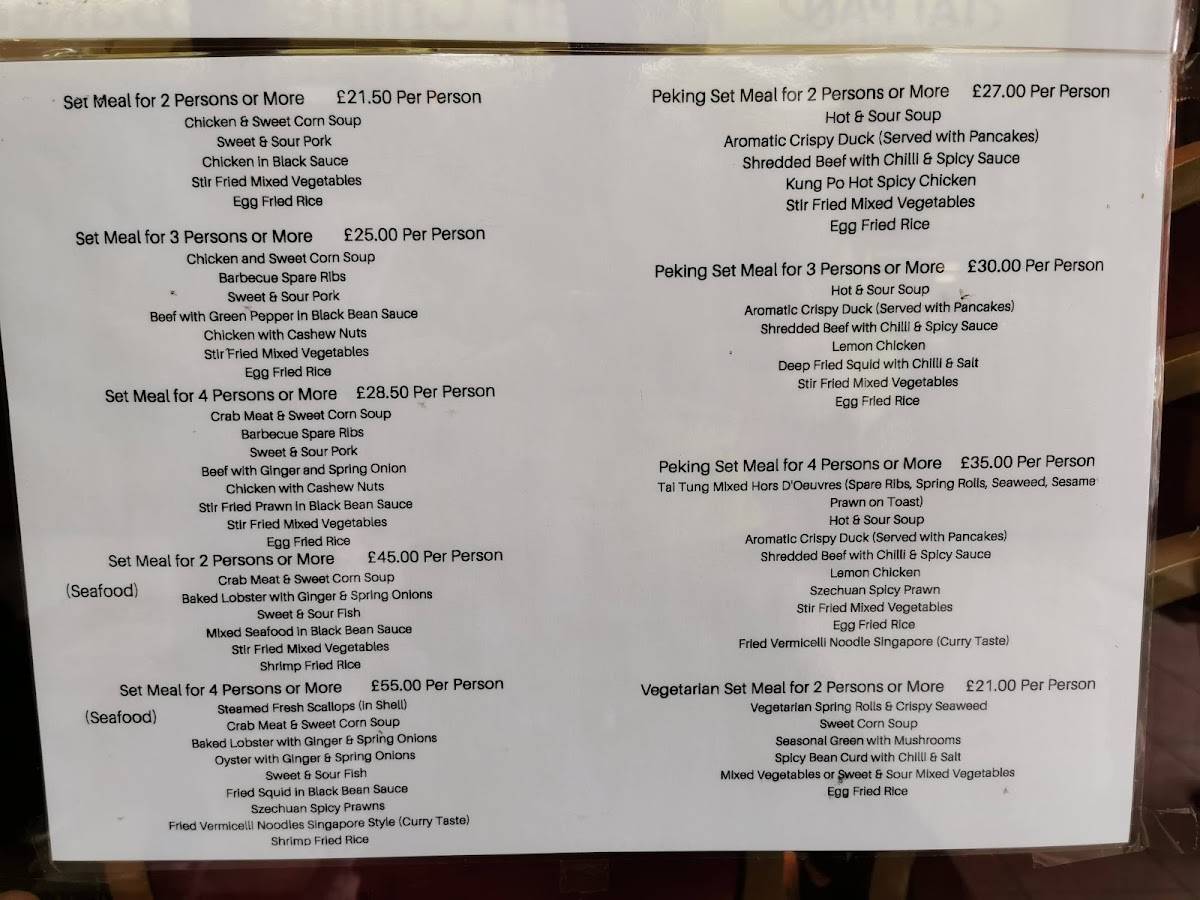 Menu at Tai Tung (Dim Sum) restaurant, Croydon, 544 Purley Way