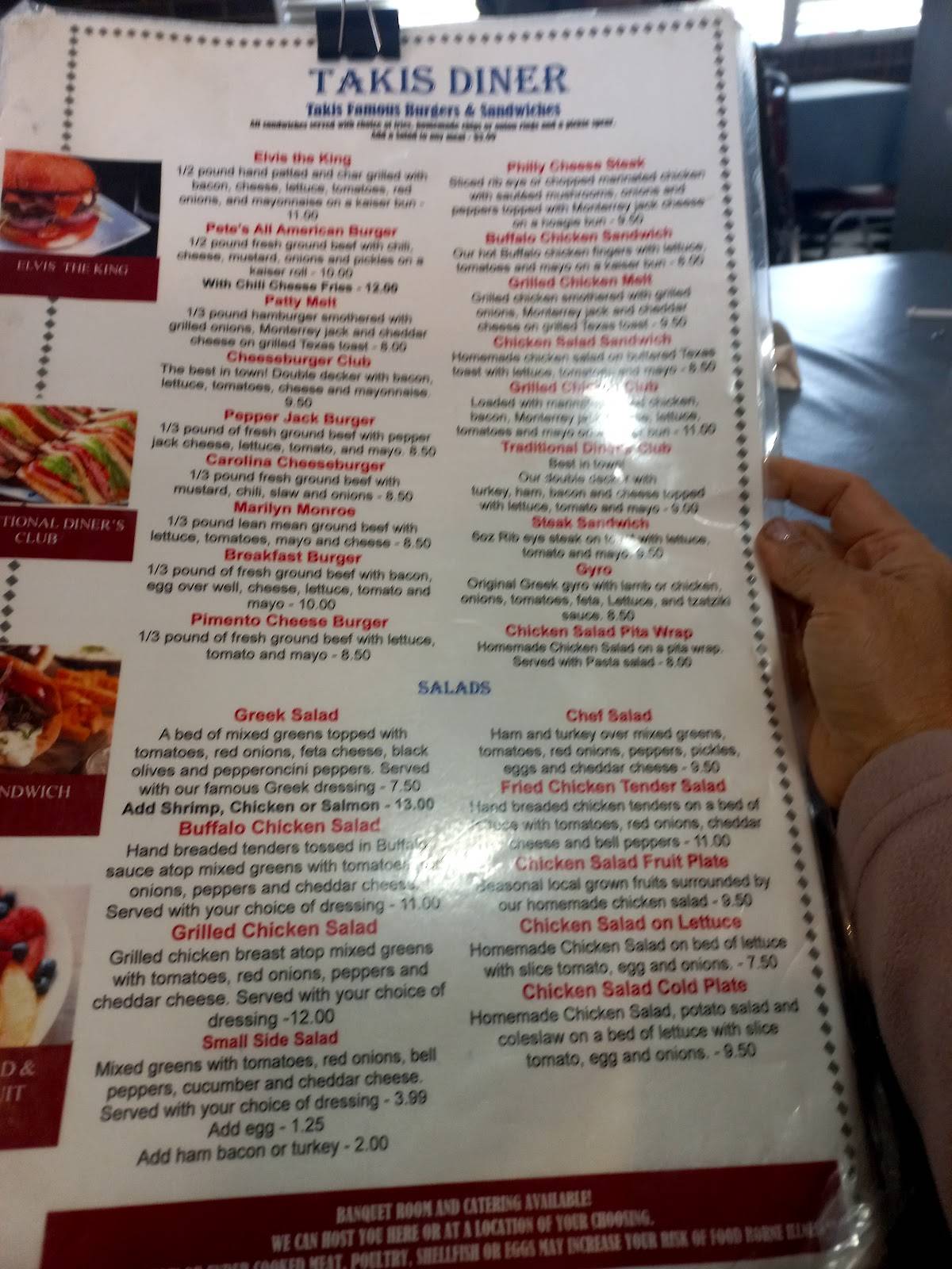 Menu at Takis Diner restaurant, Darlington