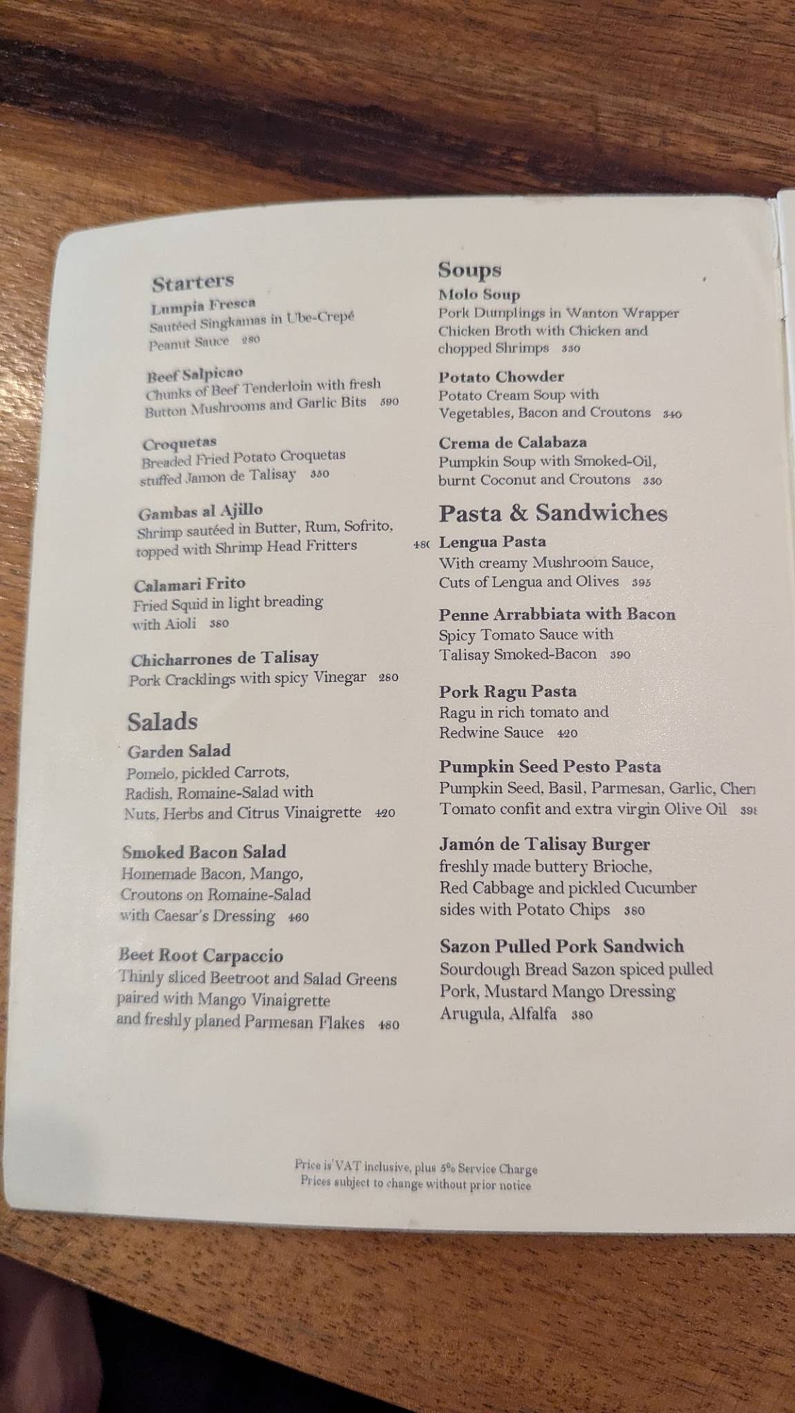 Menu at Talisay The Garden Cafe, Quezon City