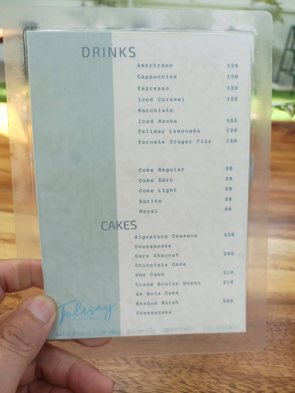 Menu at Talisay The Garden Cafe, Quezon City