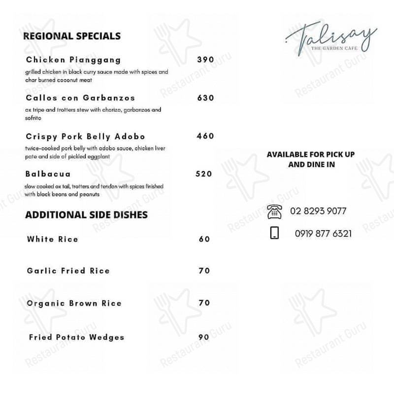 Menu at Talisay The Garden Cafe, Quezon City