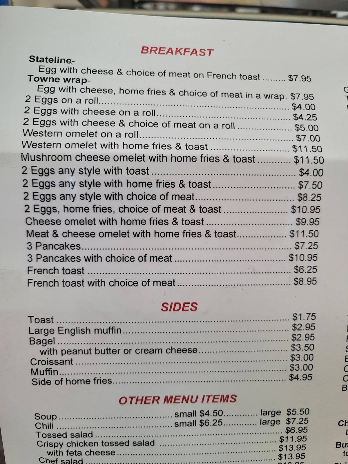 Menu at Talk of the Towne Deli cafe, Millerton