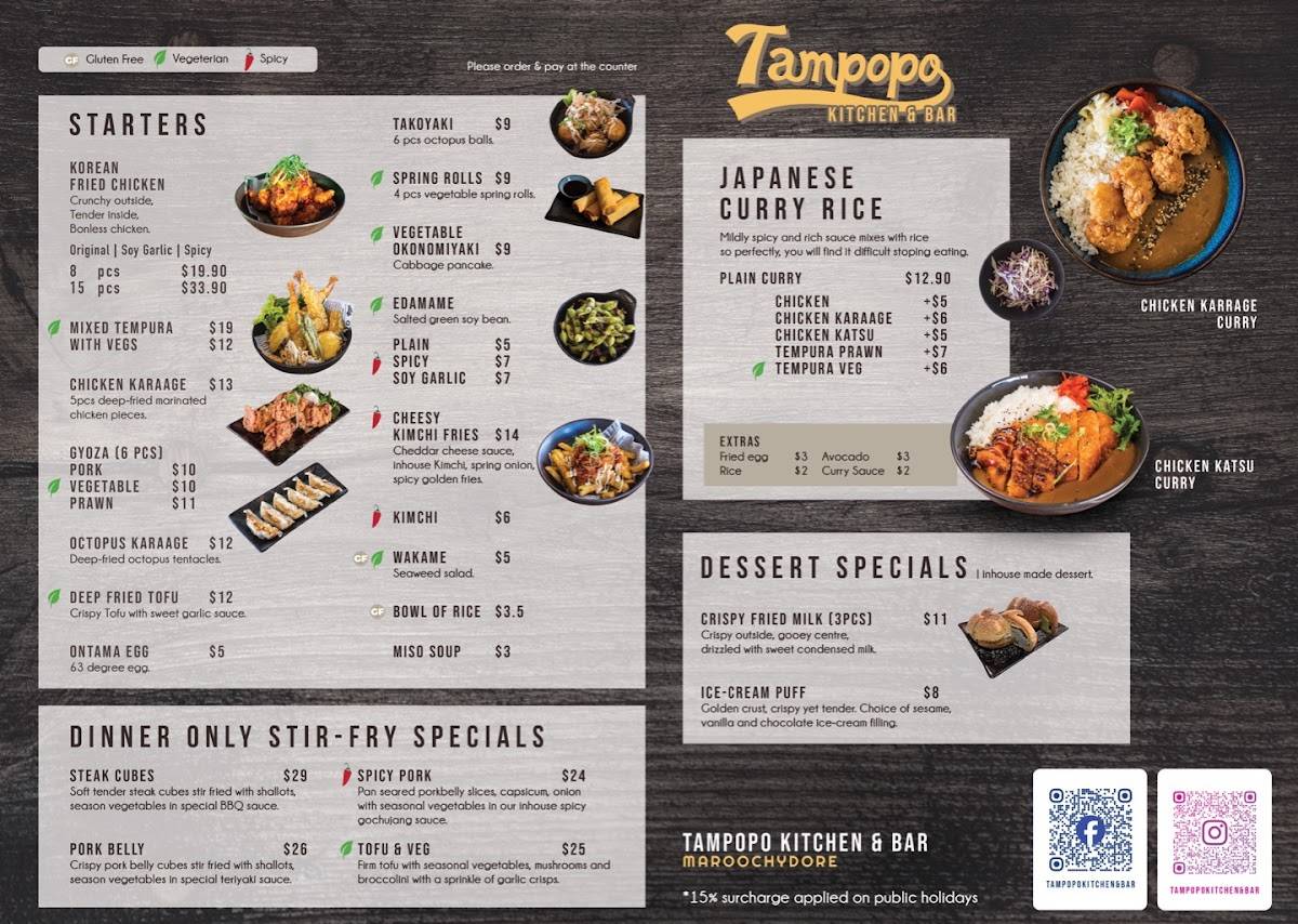 Menu at Tampopo Kitchen & Bar - Maroochydore, Maroochydore