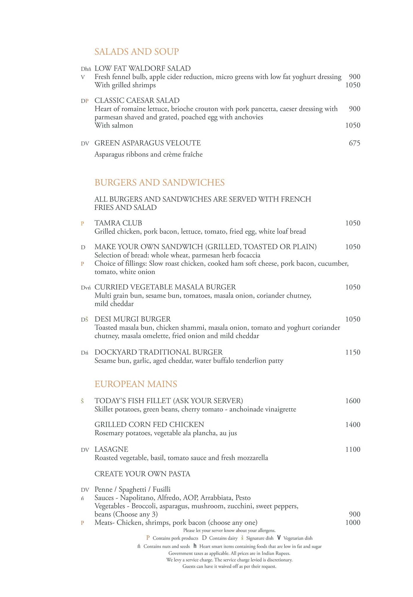 Menu at Tamra Restaurant, New Delhi