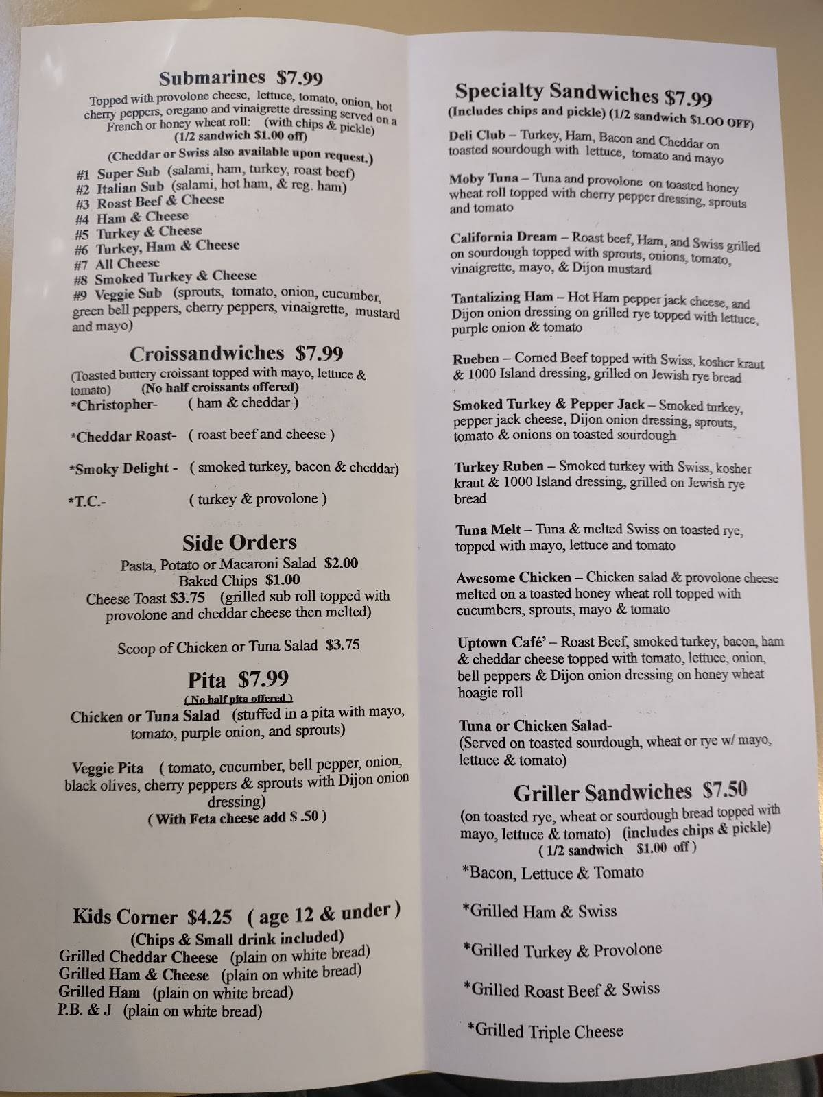 Menu at Tannery Downtown restaurant, Greeneville, 117 E Depot St