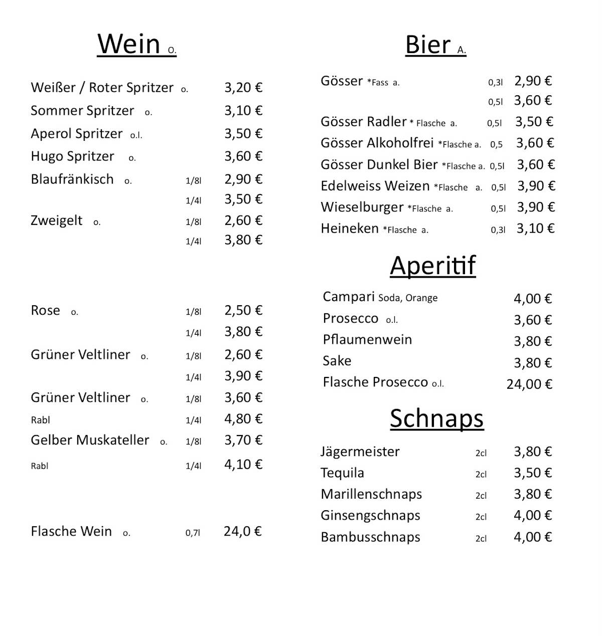 Carta de Tao mini bar, Viena