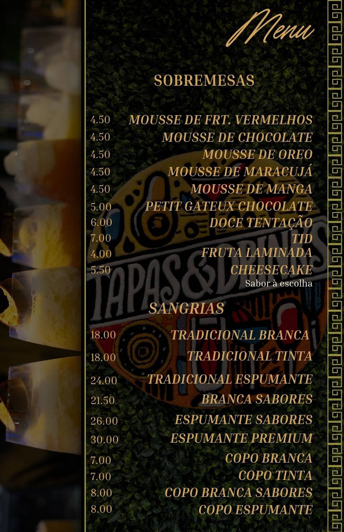 Menu at Tapas In Drinks restaurant, Porto
