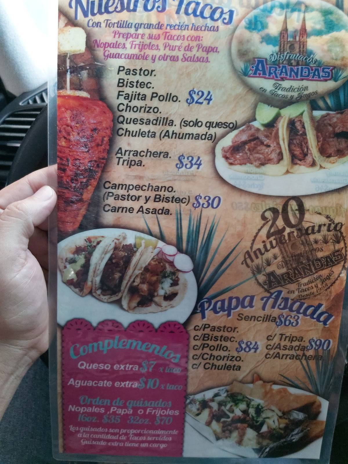 Carta del restaurante Taquería Arandas, Nuevo Laredo, C. 5 del Febrero 2836