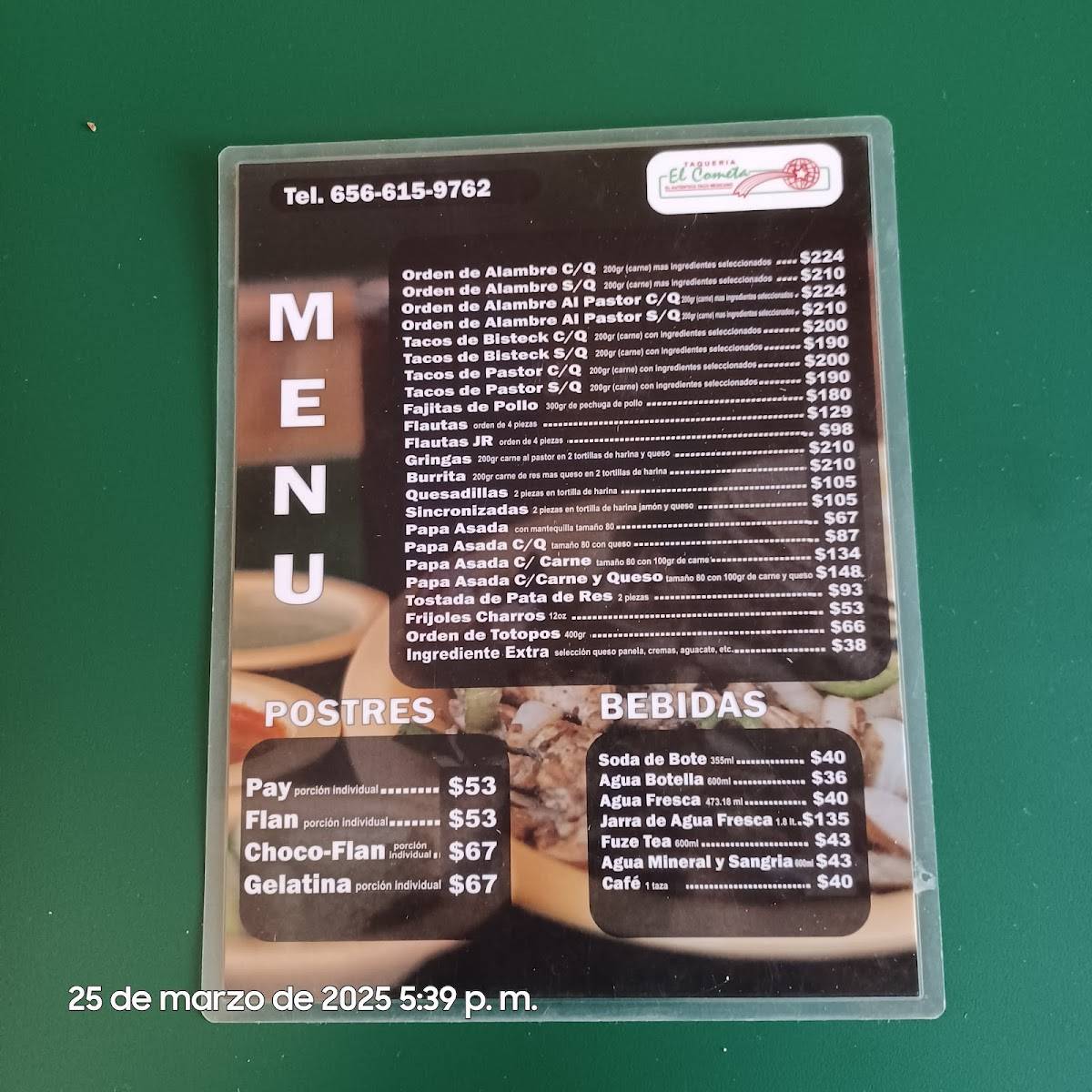 Menu at Taqueria El Cometa restaurant, Ciudad Juarez, Av. de los ...